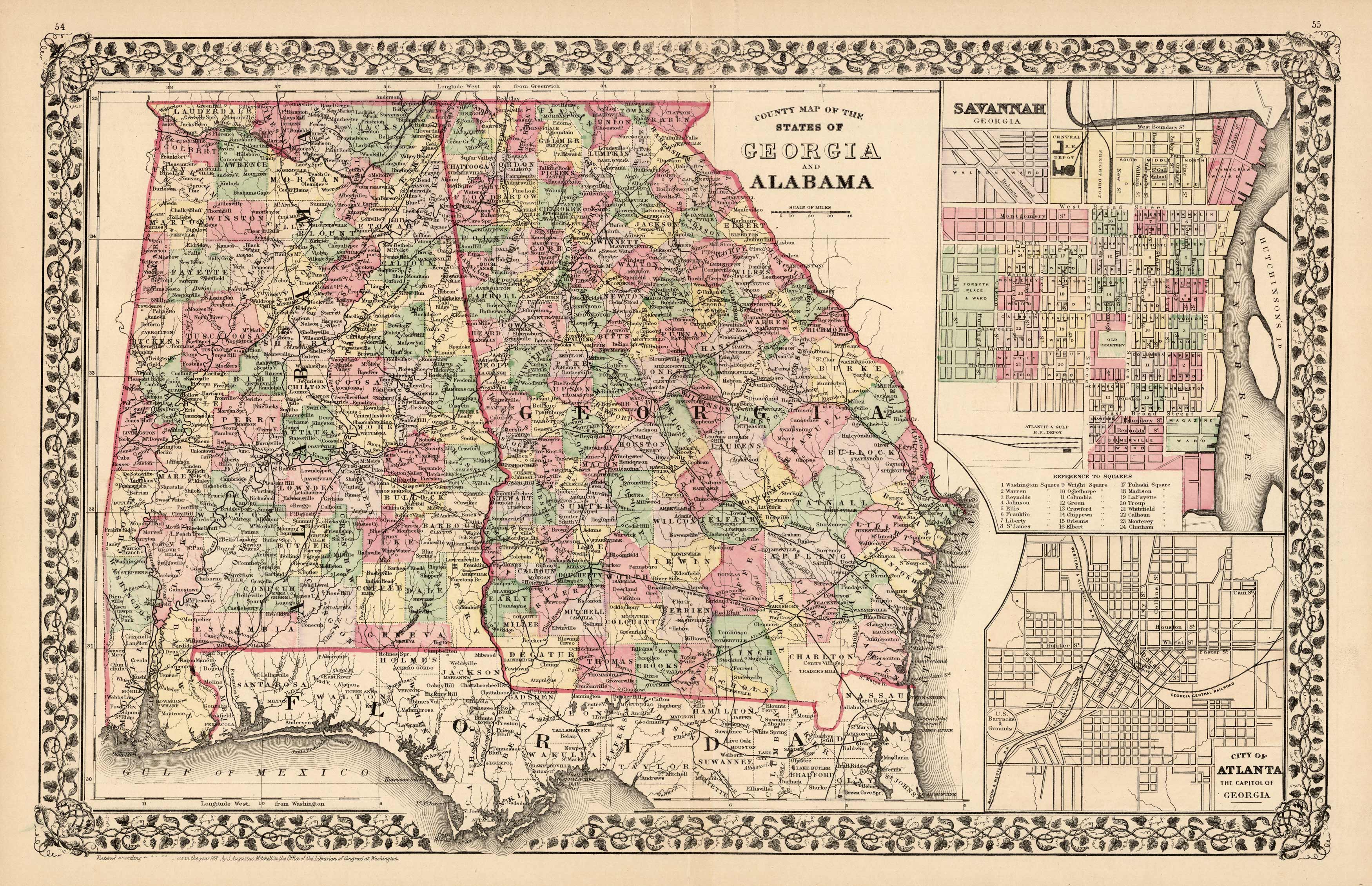 County Map of the States of Georgia and Alabama - Art Source International