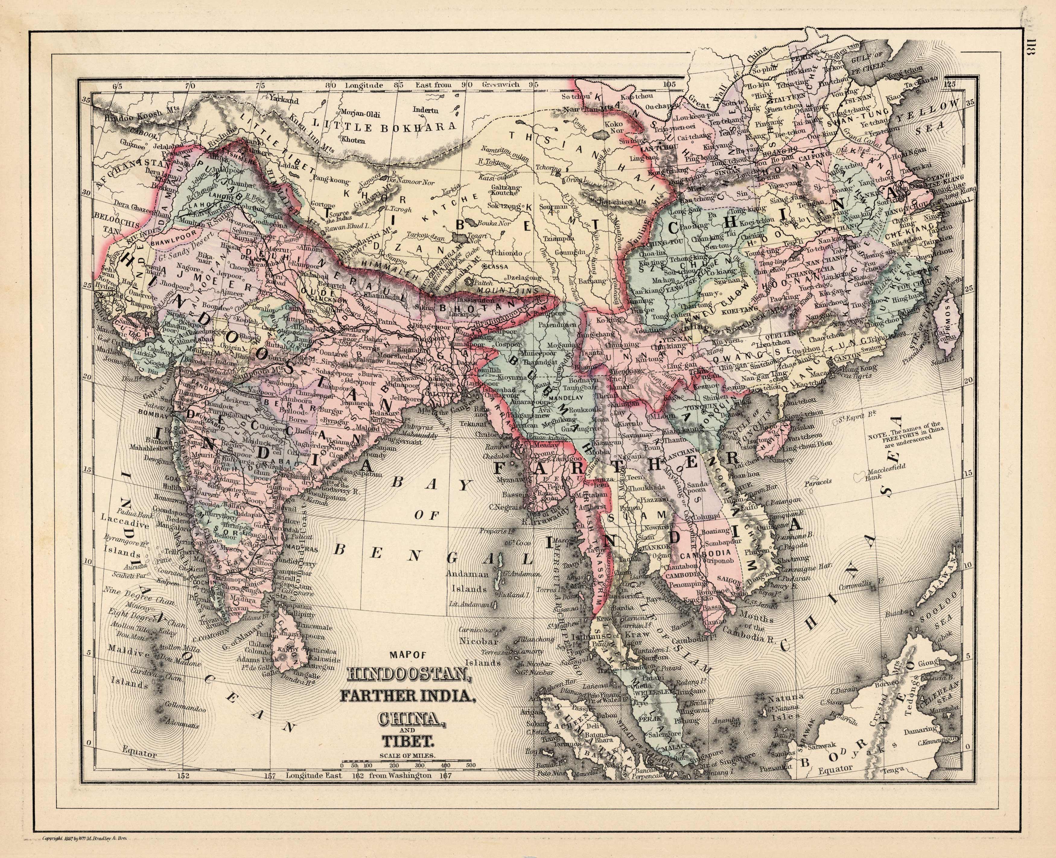 Map of Hindoostan, Farther India, China, and Tibet - Art Source ...