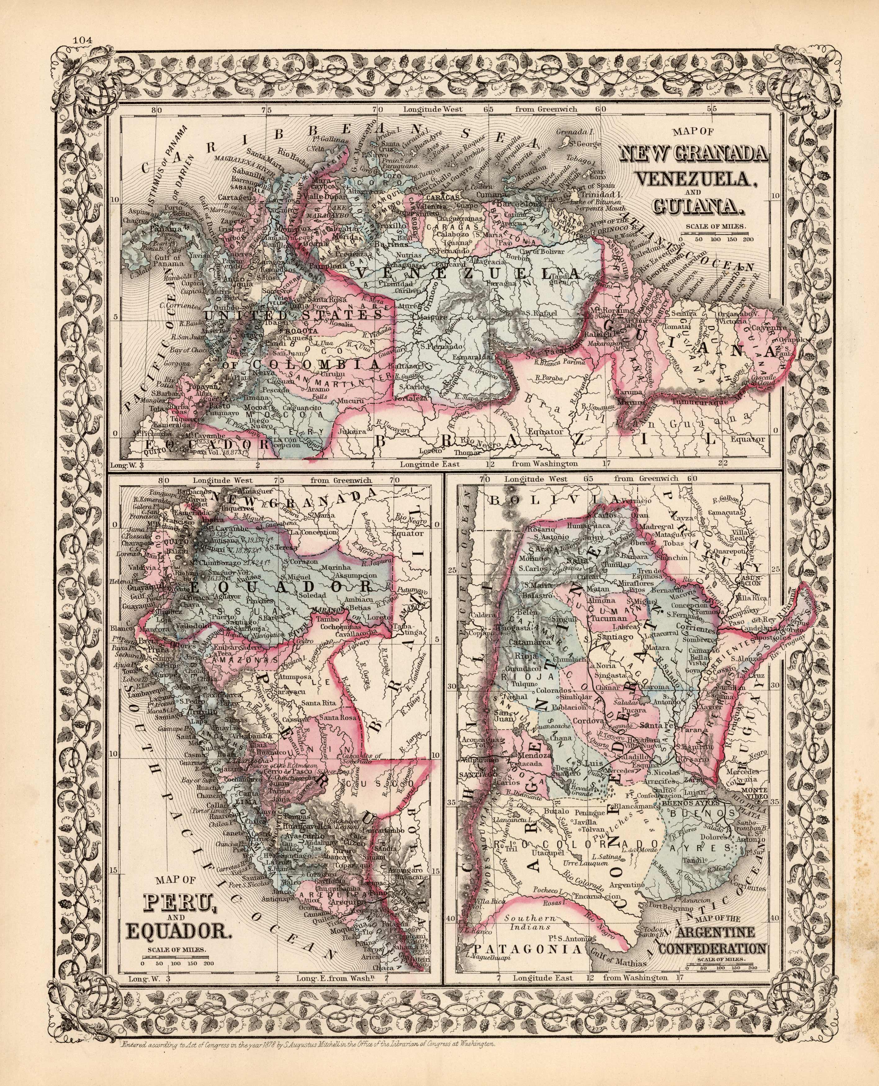 Map of New Granada, Venezuela, and Guiana; Map of Peru, and Equador ...