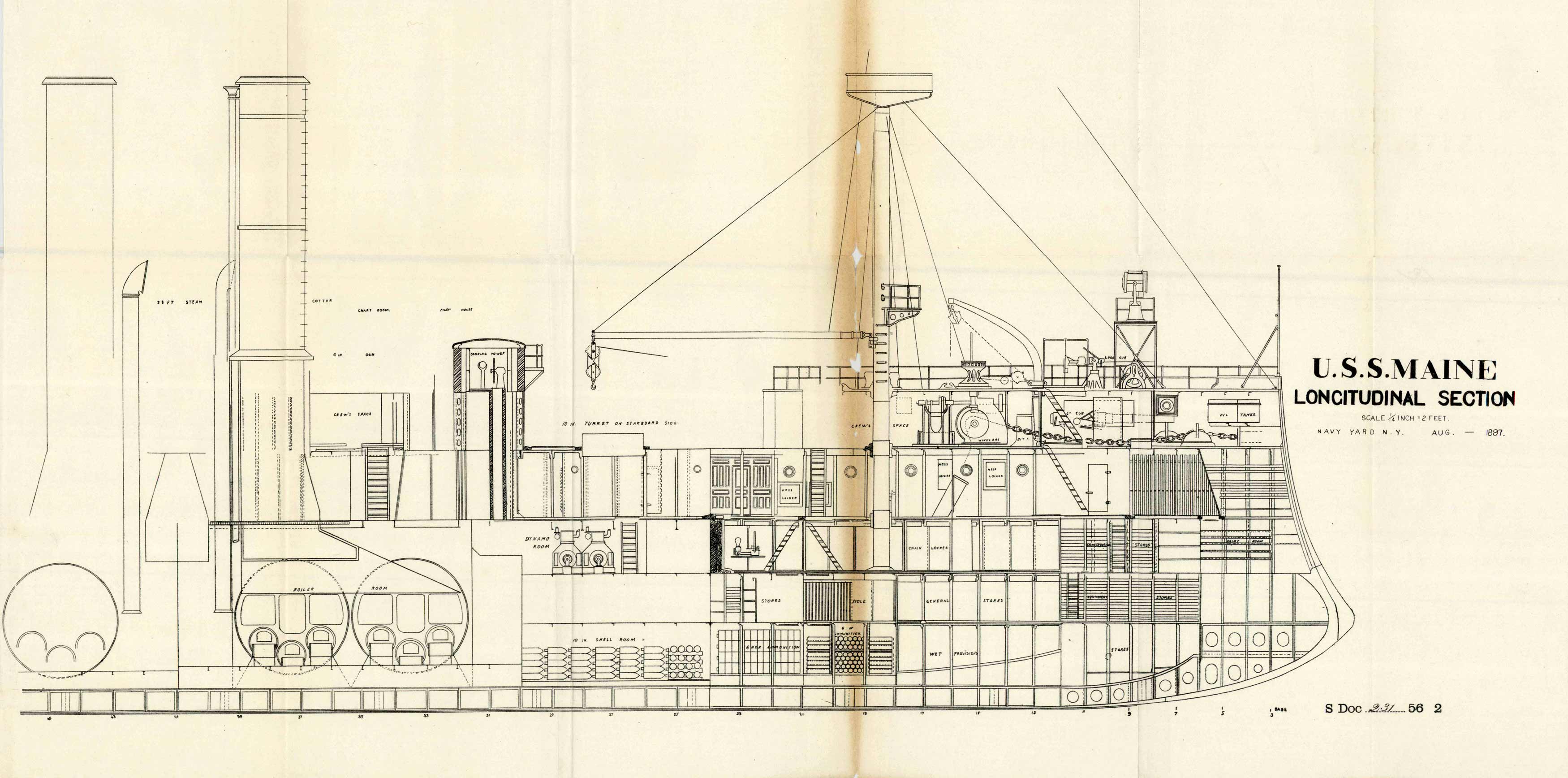 USS Maine, Longitudinal Section - Art Source International