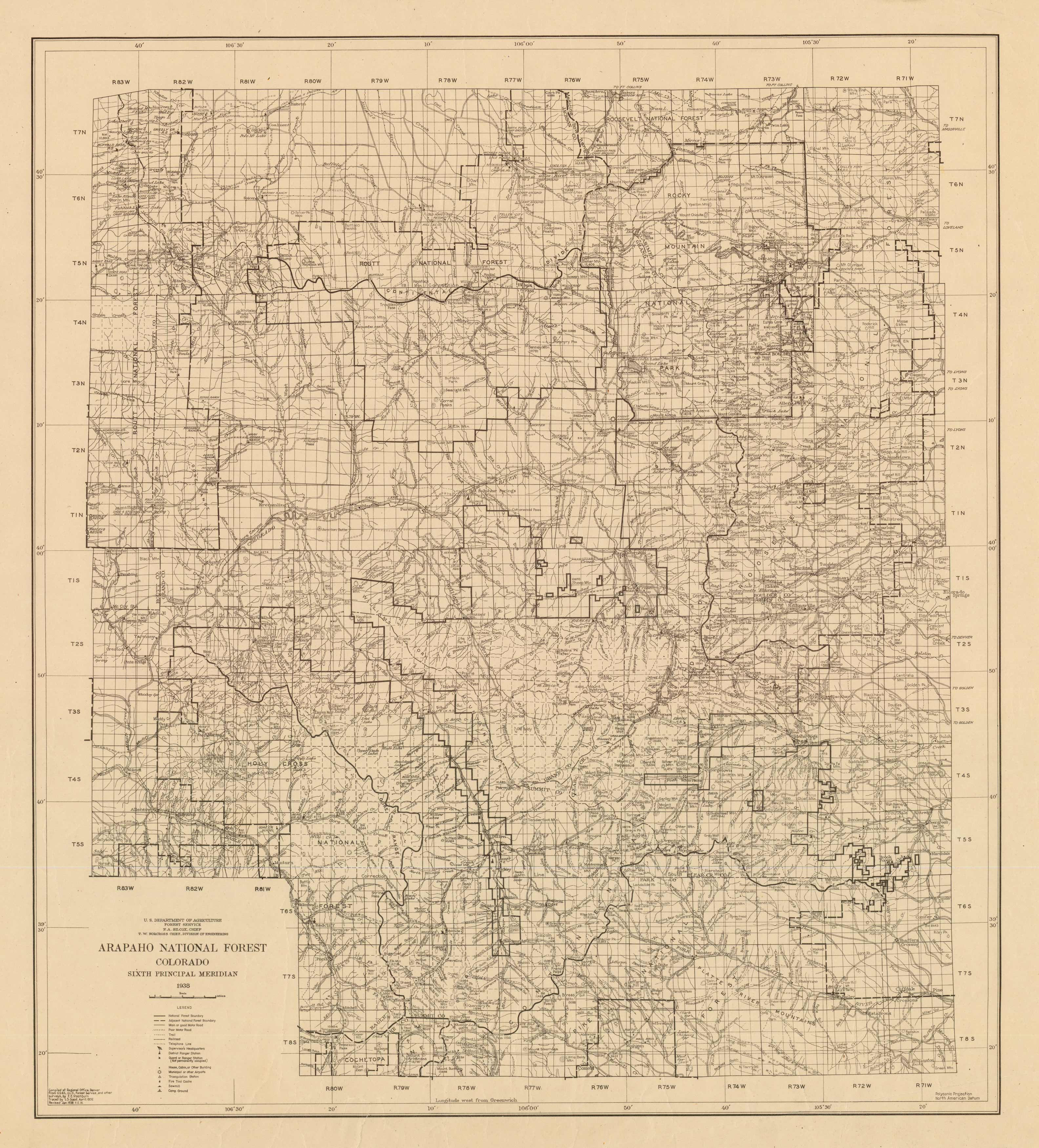 Arapahoe National Forest - Colorado - Sixth Principal Meridian - 1938 ...