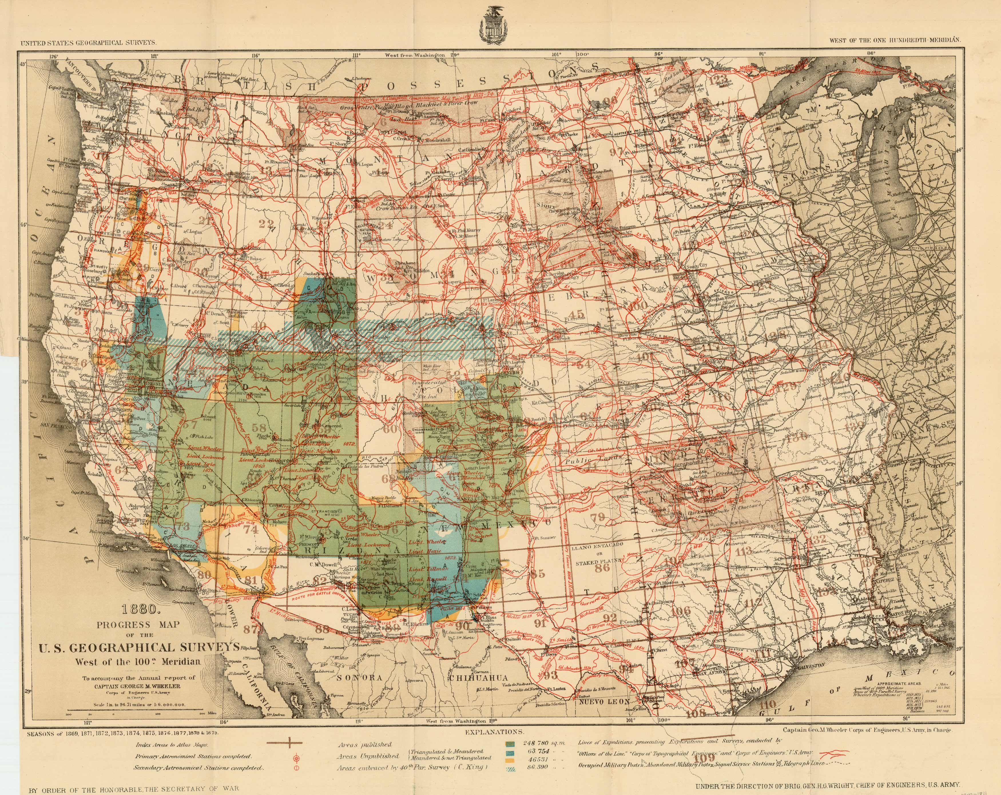 1880 Progress Map of the U.S. Geographical Surveys West of the 100th ...