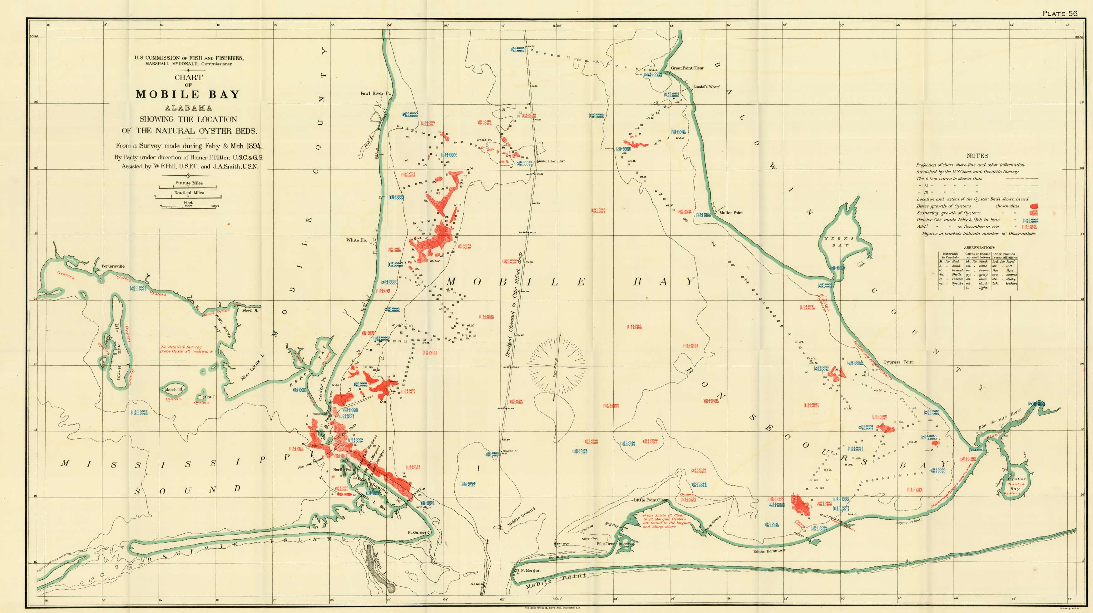 Chart of the Mobile Bay, Alabama, Showing the Location of the Natural ...