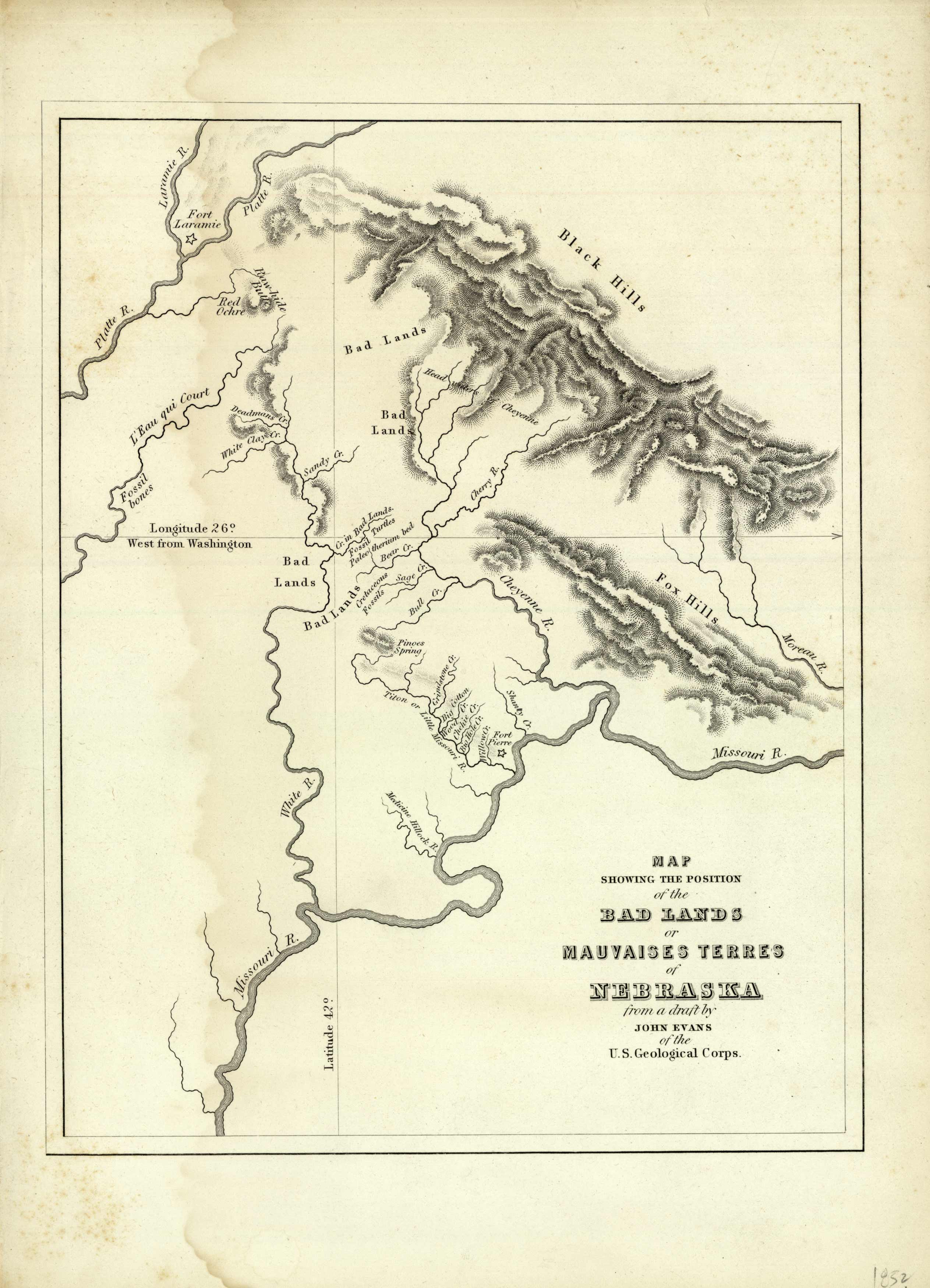 Map Showing the Position of the Bad Lands or Mauvaises Terres of ...