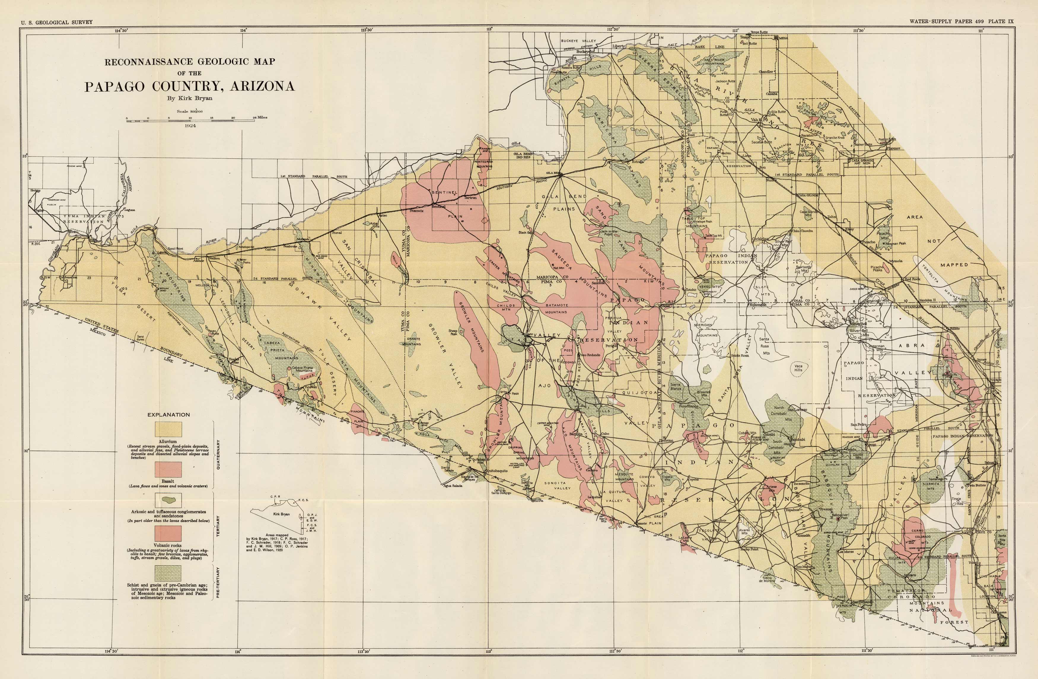 Reconnaissance Geologic Map of the Papago Country, Arizona - Art Source ...