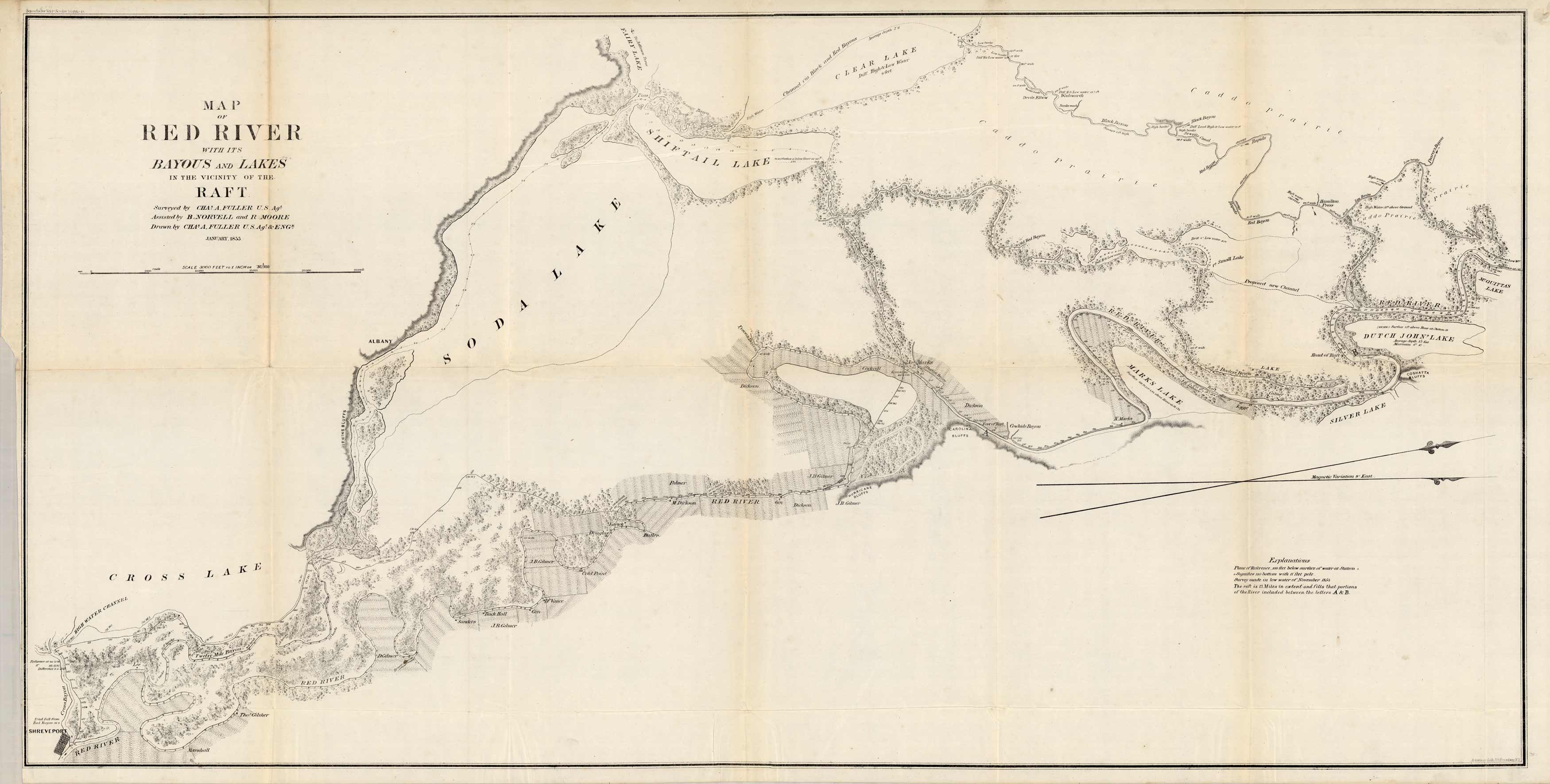 Map of Red River with its Bayous and Lakes in the Vicinity of the Raft ...