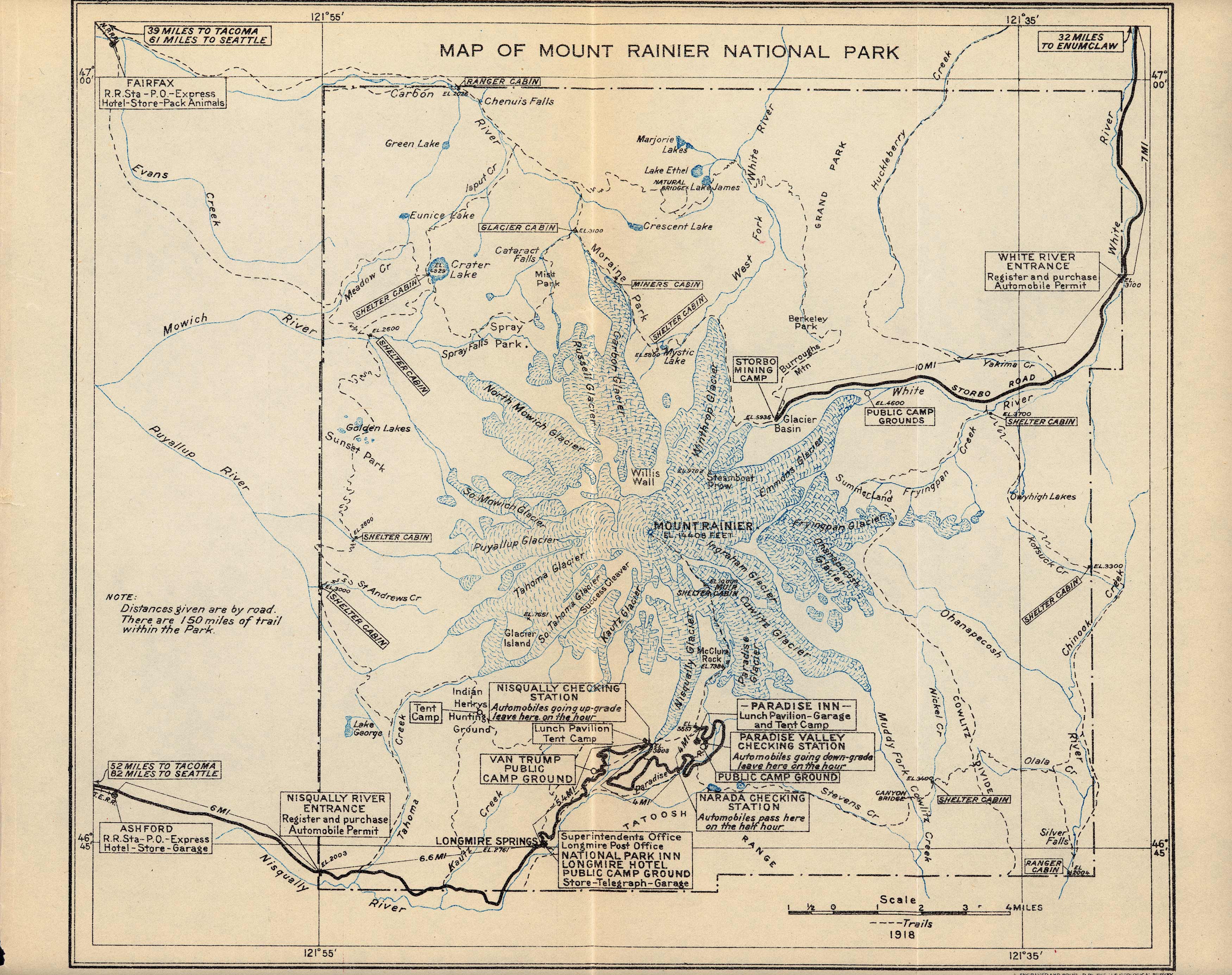Map of Mount Rainier National Park - Art Source International