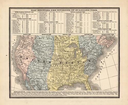 1887 Map Showing the Divisions of Standard Time - Art Source International