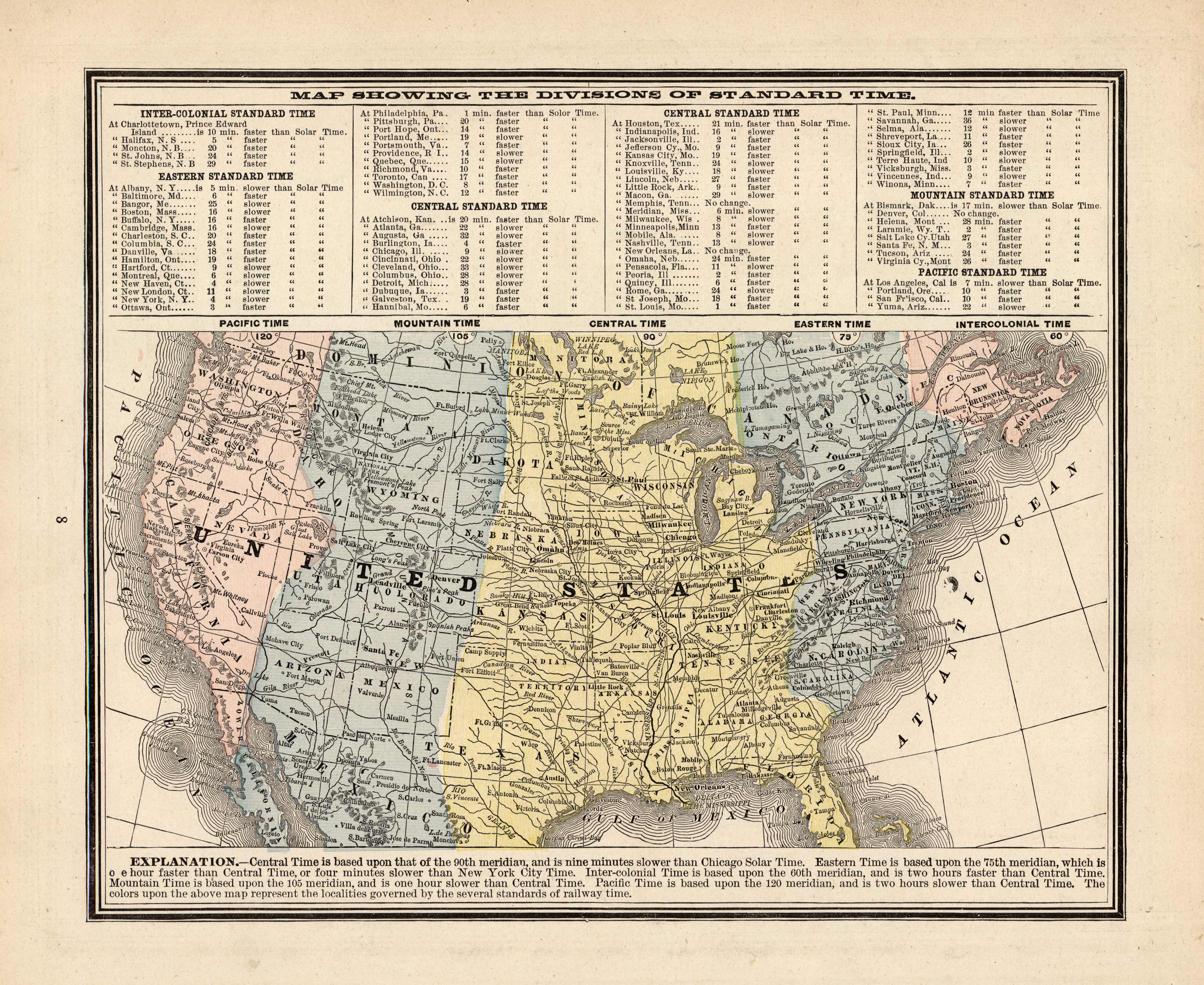 1887 Map Showing the Divisions of Standard Time - Art Source International