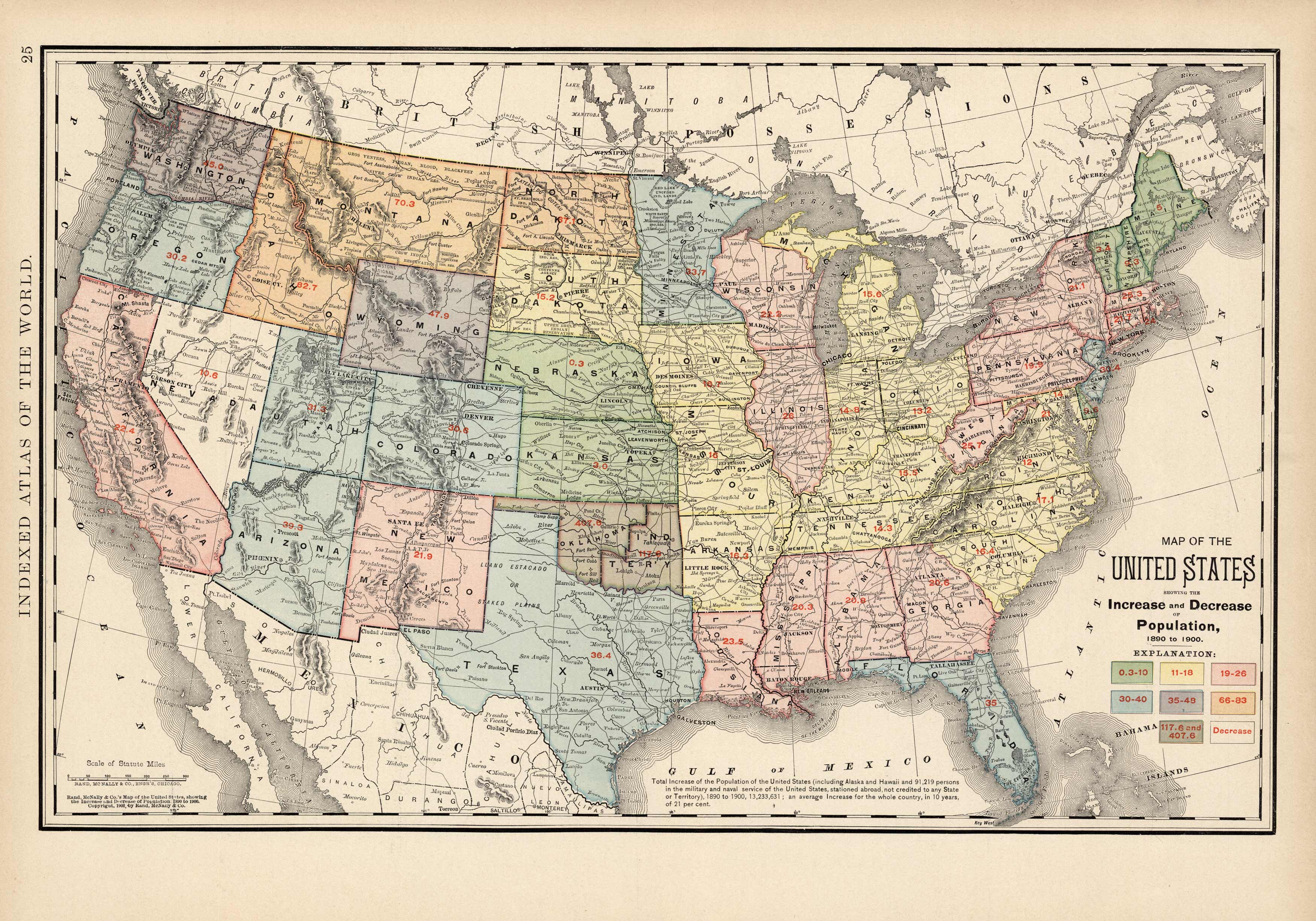 Map of the United States Showing the Increase and Decrease of ...