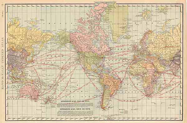 The World, Approximate Scale, East and West, North and South - Art ...