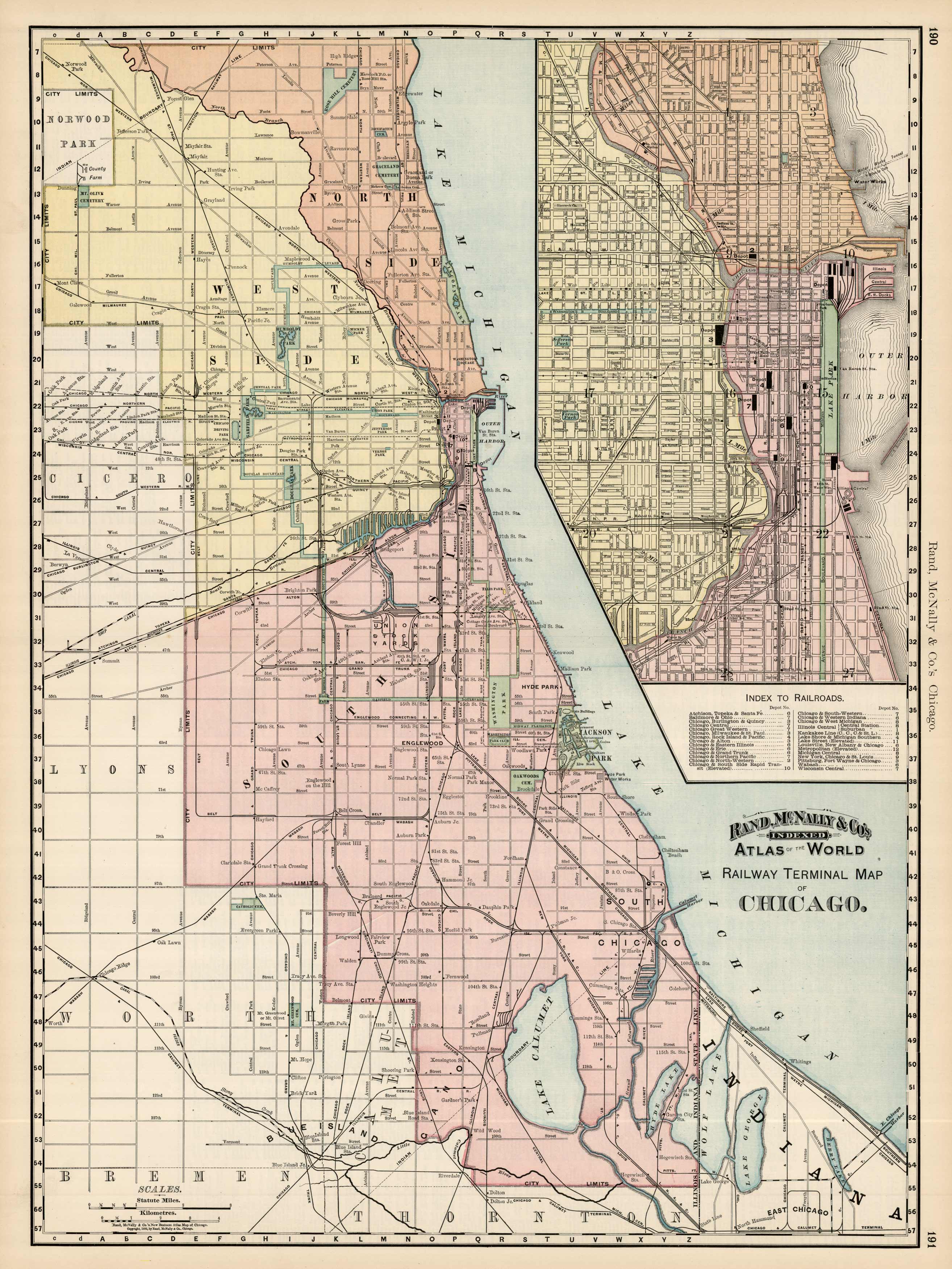 Railway Terminal Map of Chicago - Art Source International
