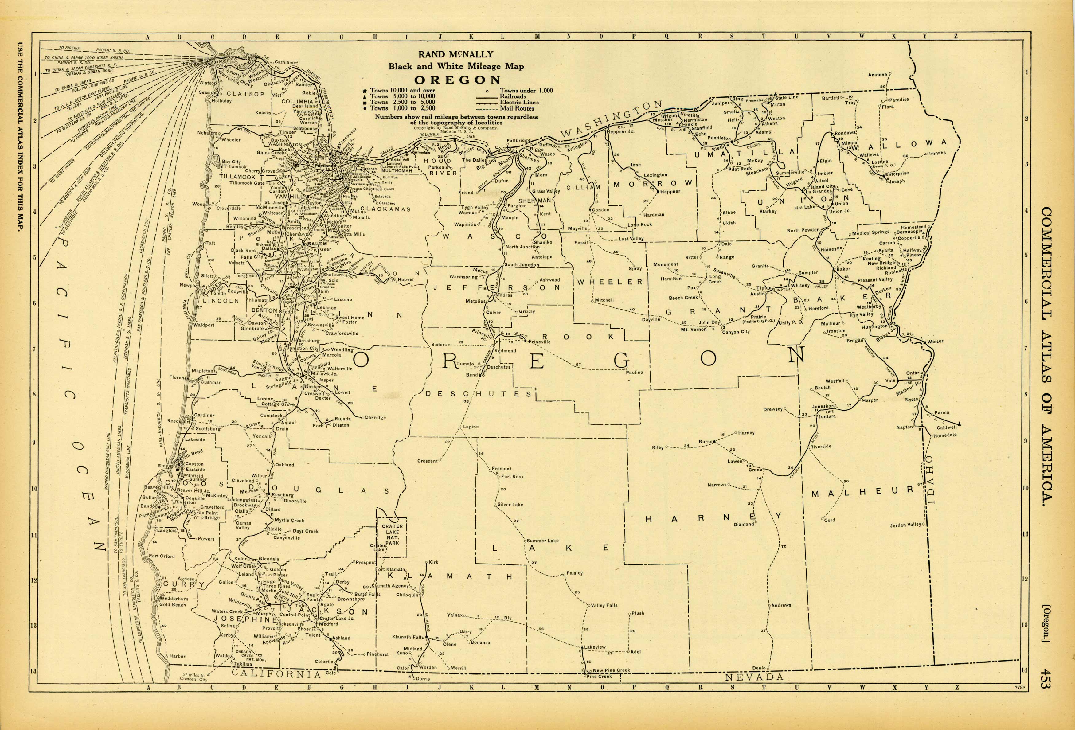 Black and White Mileage Map of Oregon - Art Source International