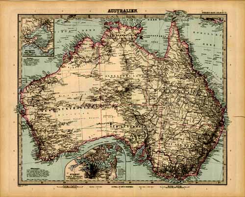 Australia with inset maps of Melbourne with Port Phillip, Sydney with ...