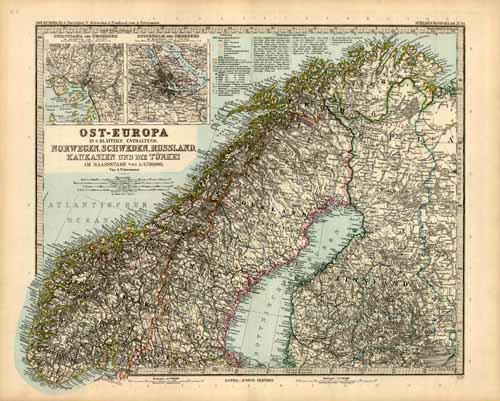 Norway, Sweden with inset maps of Christiania ( Oslo ), Stockholm and ...