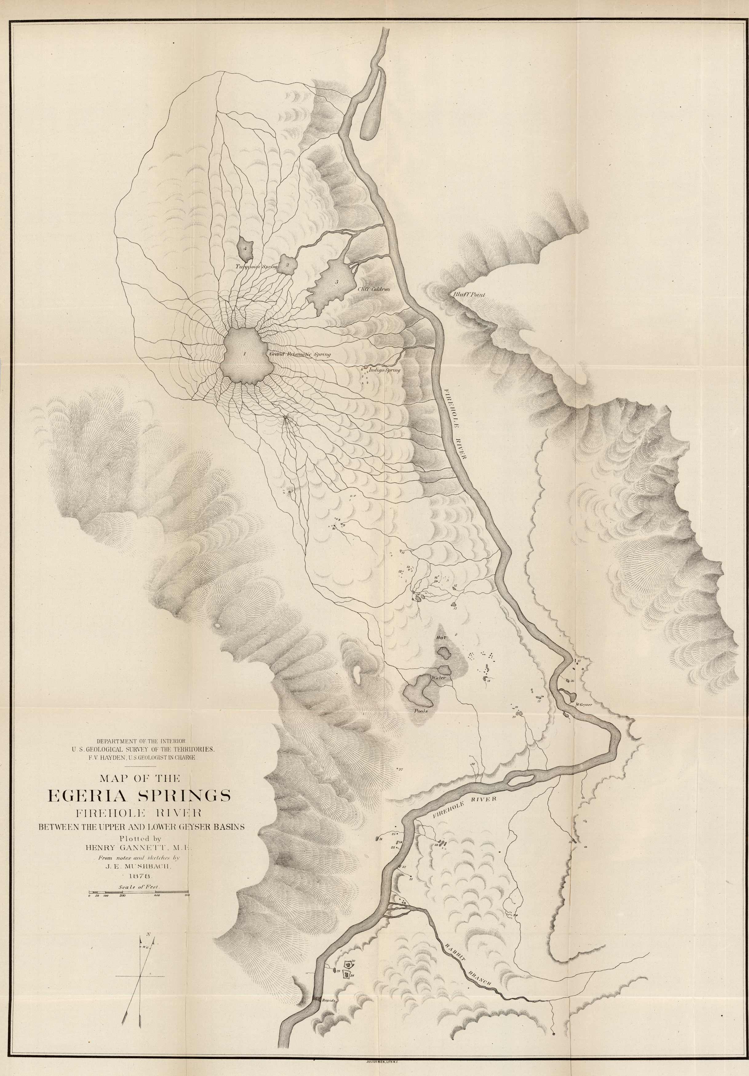 Map of the Egeria Springs- Firehole River between the Upper and Lower ...