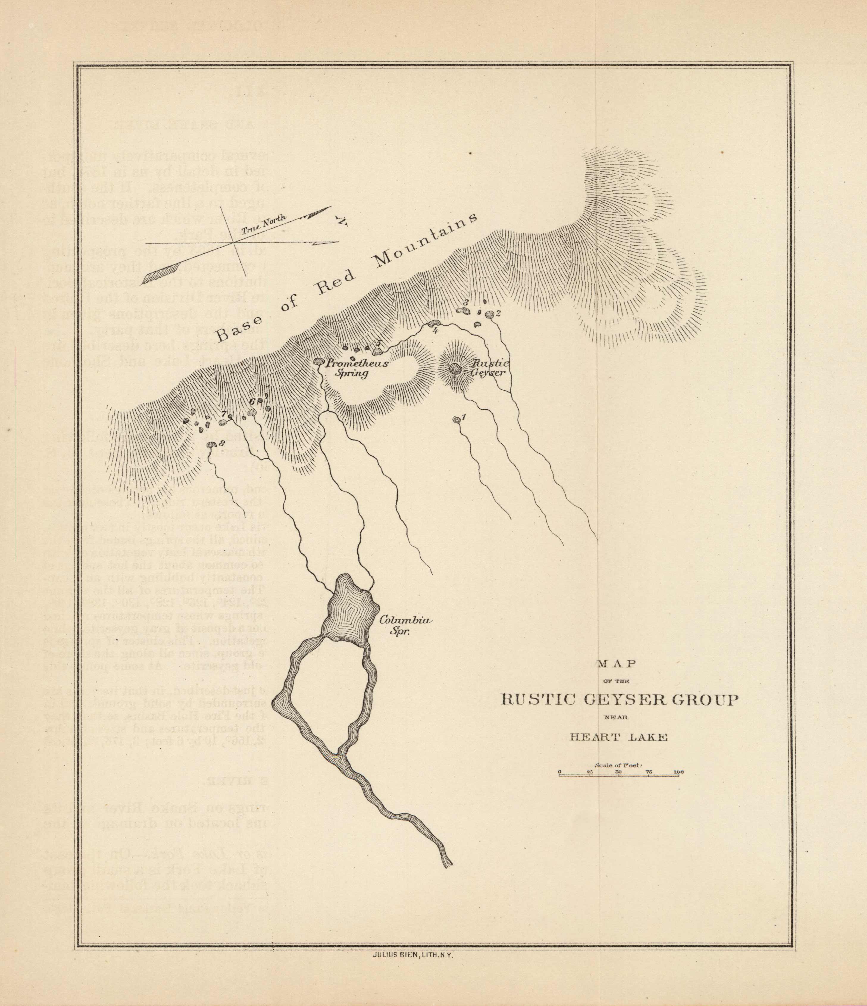 Map of the Rustic Geyser Group near Heart Lake - Art Source International