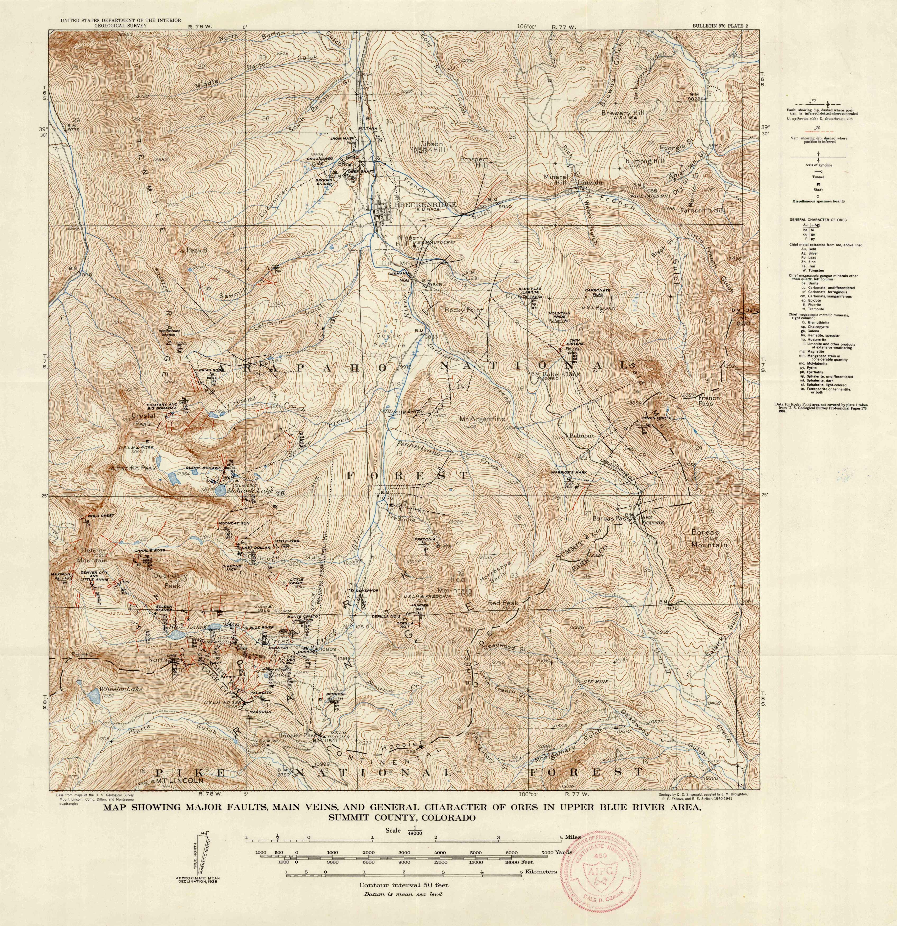 Map Showing Major Faults, Main Veins, and Gemeral Character of Ores in ...