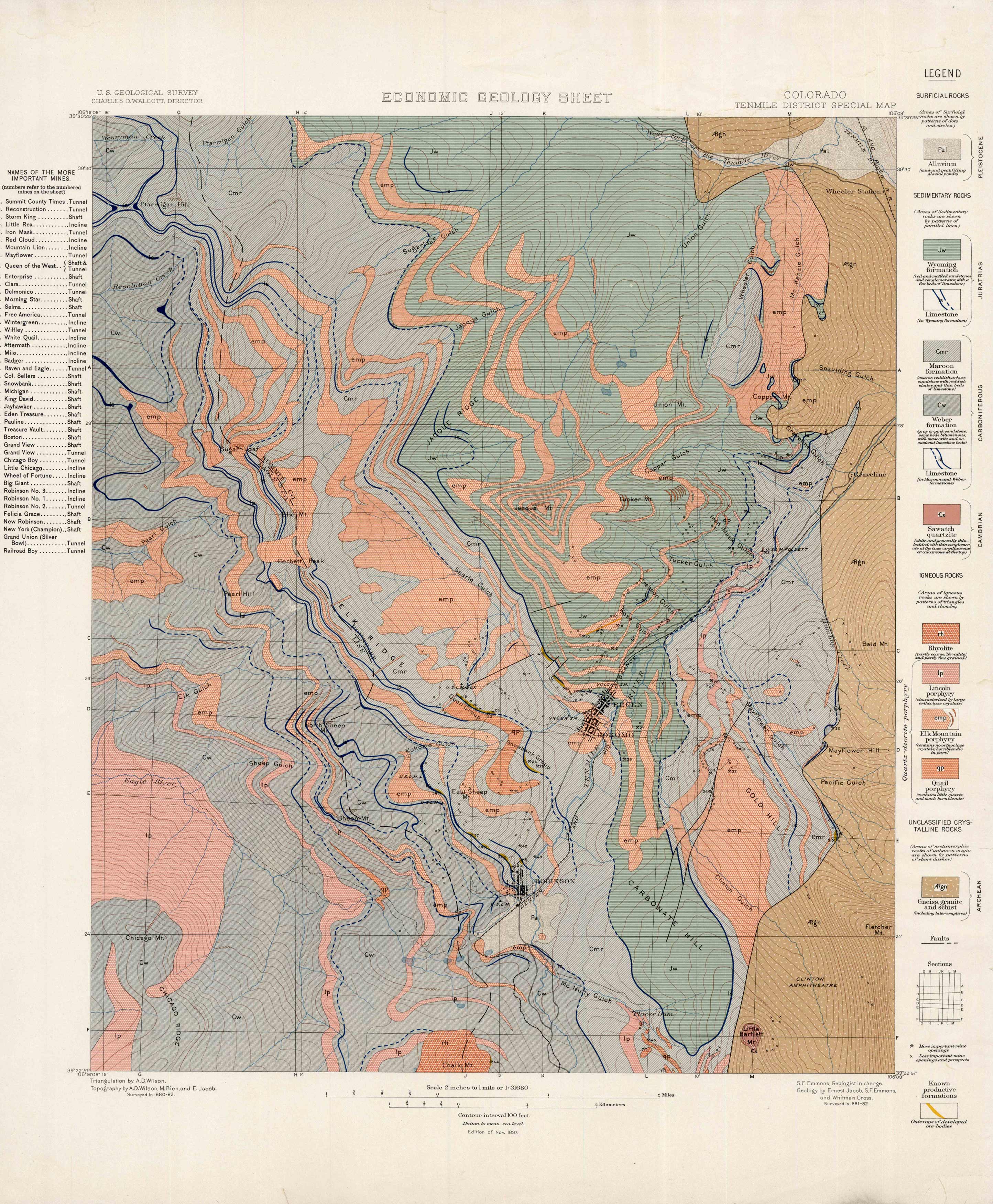 Colorado, Tenmile District Special Map - Economic Geology Sheet - Art ...