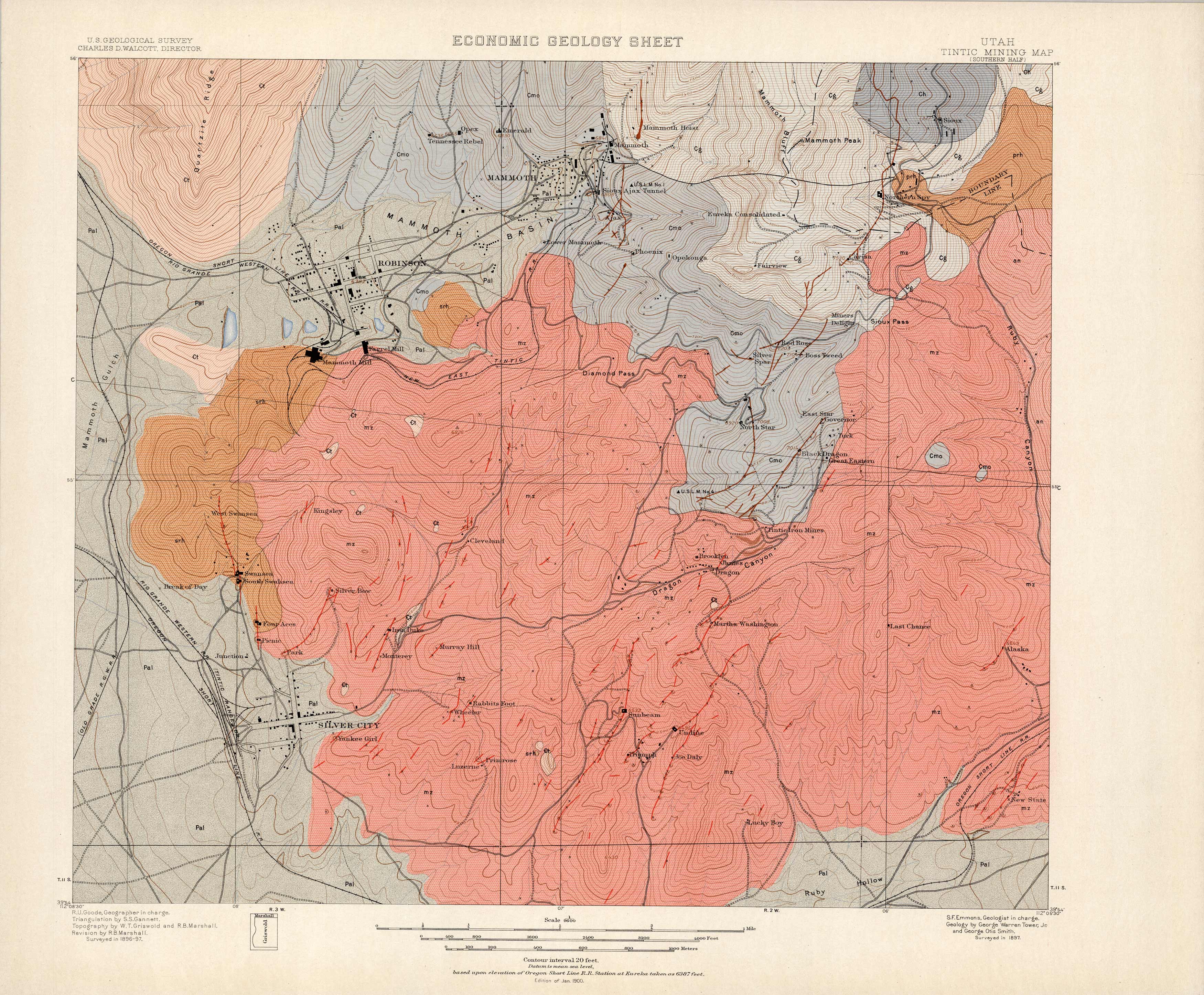 Tintic Mining Map, Utah, (Southern Half) - Economic Geology Sheet - Art ...