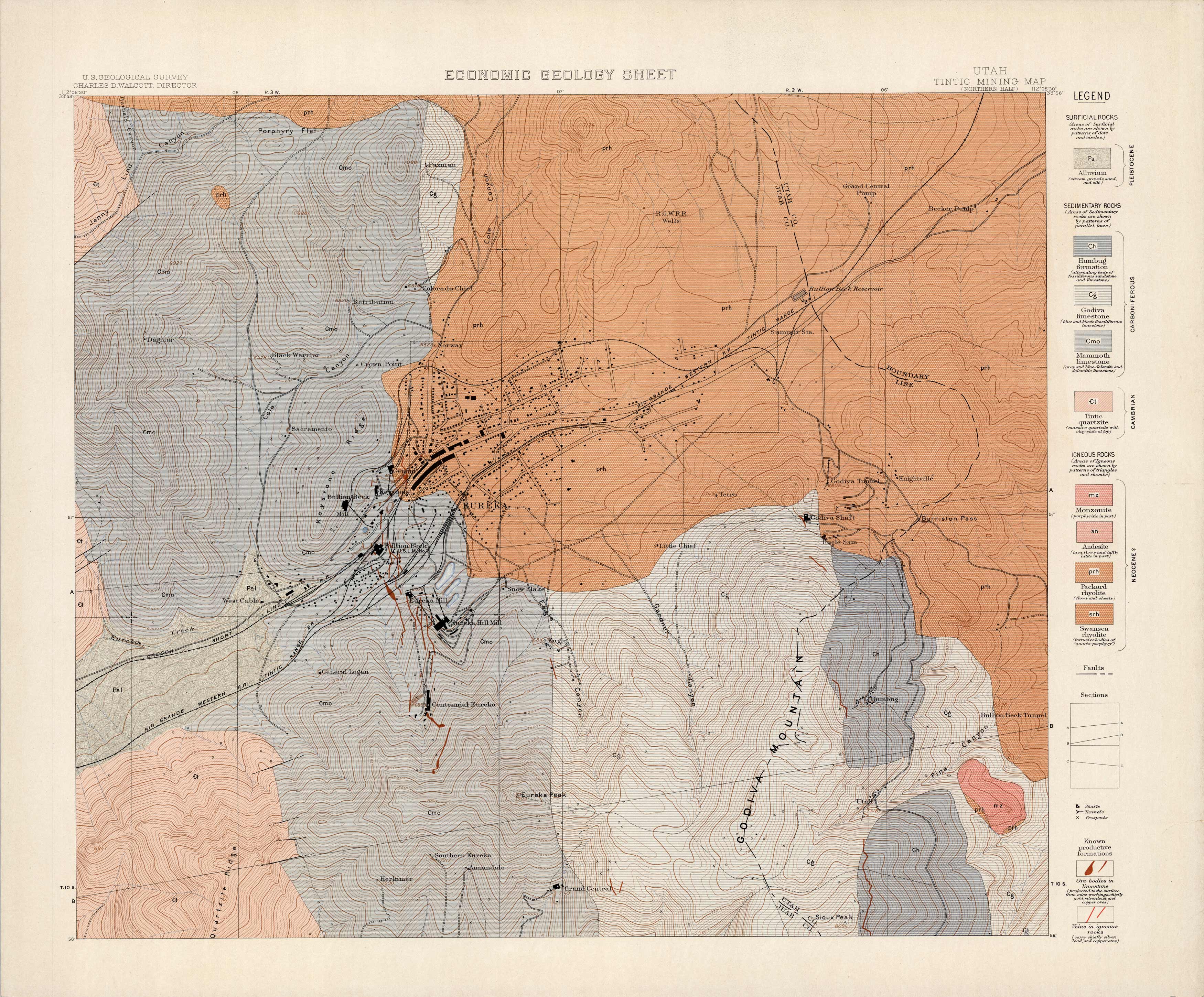 Tintic Mining Map, Utah, (Northern Half) - Economic Geology Sheet - Art ...