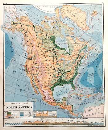 Physical Map of North America - Art Source International