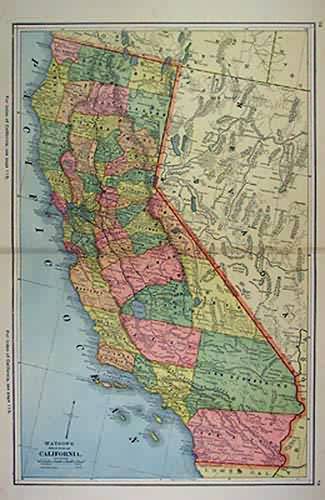 Watson's 1886 Map of California - Art Source International
