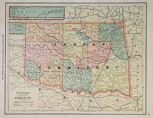 Watson's 1886 Map of Indian Territory - Art Source International