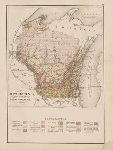 Map of Wisconsin Colored to Show the Geological Formations - Art Source ...