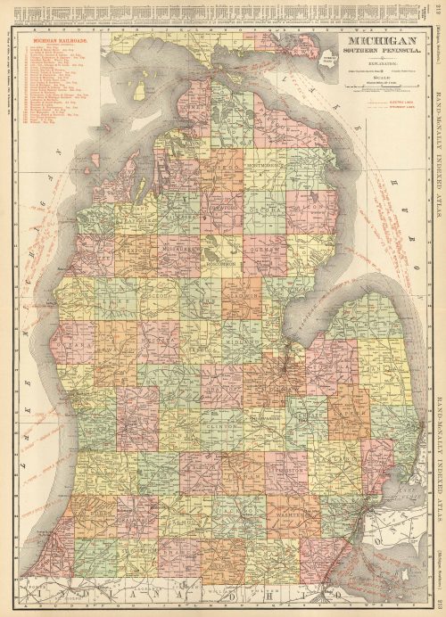 McNally's 1923 Map of Southern Michigan - Art Source International