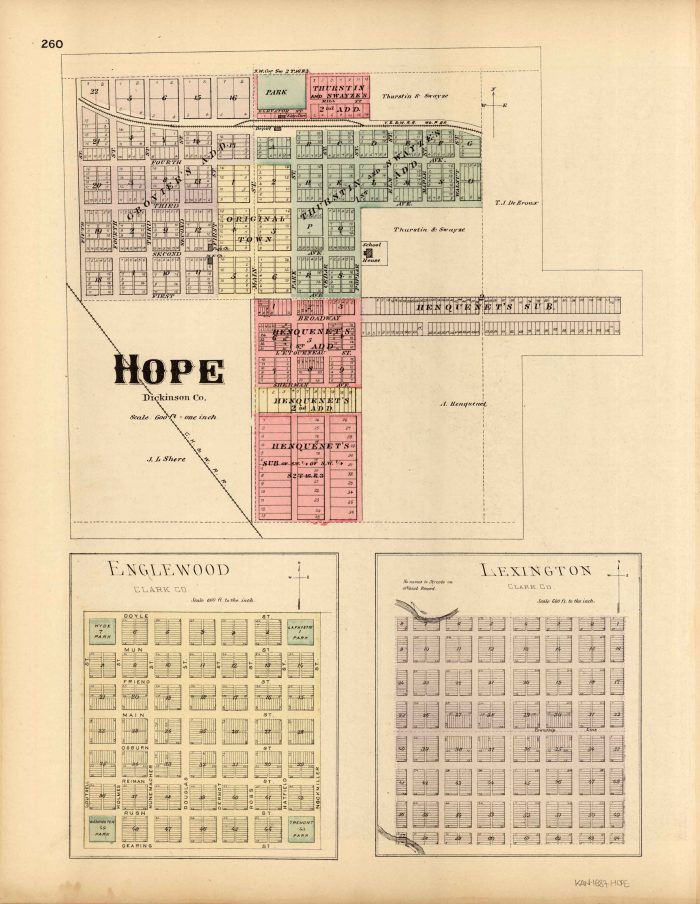 L.H. Evert's 1887 Map of Hope, Englewood, and Lexington, Kansas - Art ...