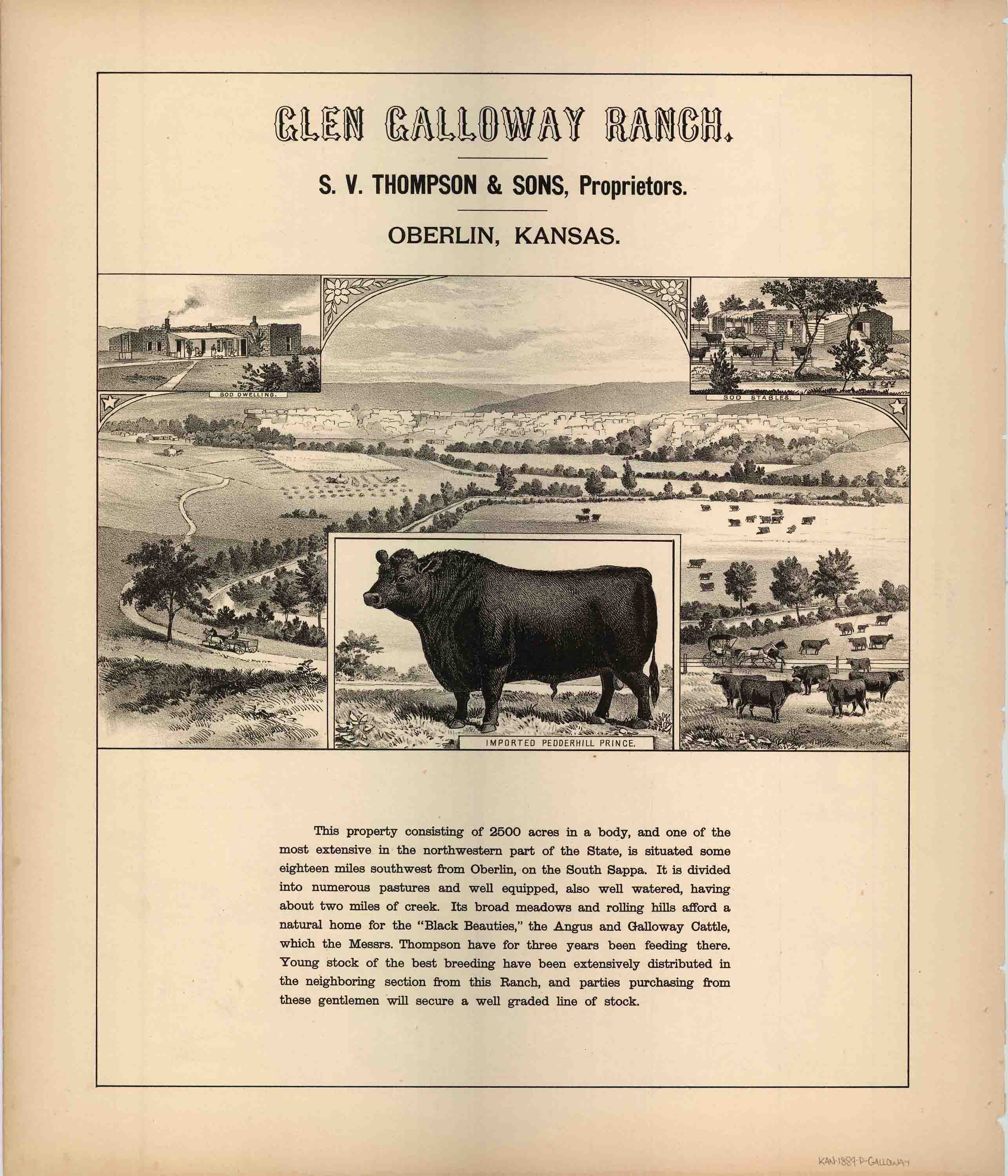 L.H. Evert's 1887 Map of Glen Galloway Ranch. S.V. Thompson & Sons - Art Source International