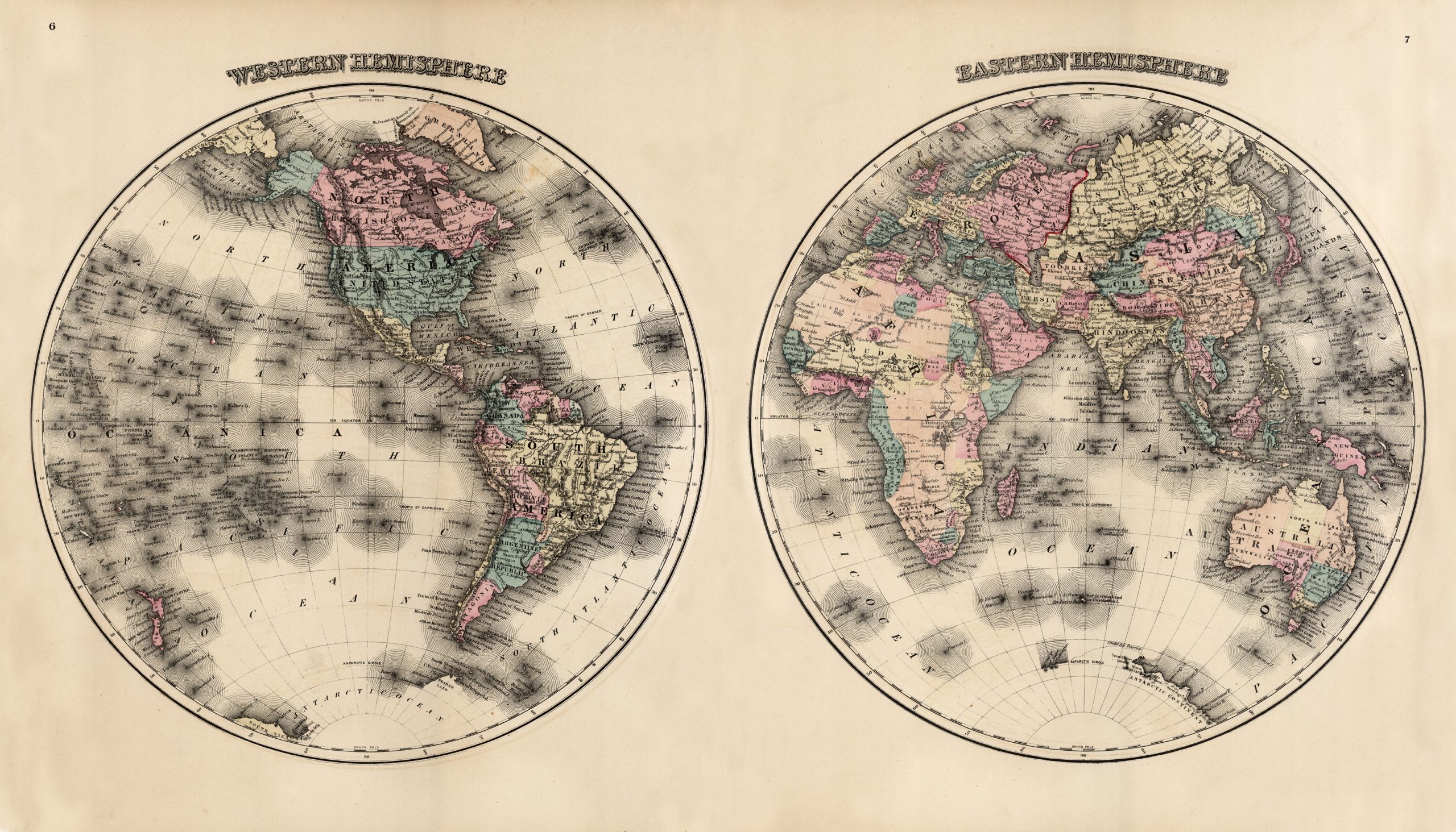 Gray’s 1876 Map of the Eastern and Western Hemispheres - Art Source ...
