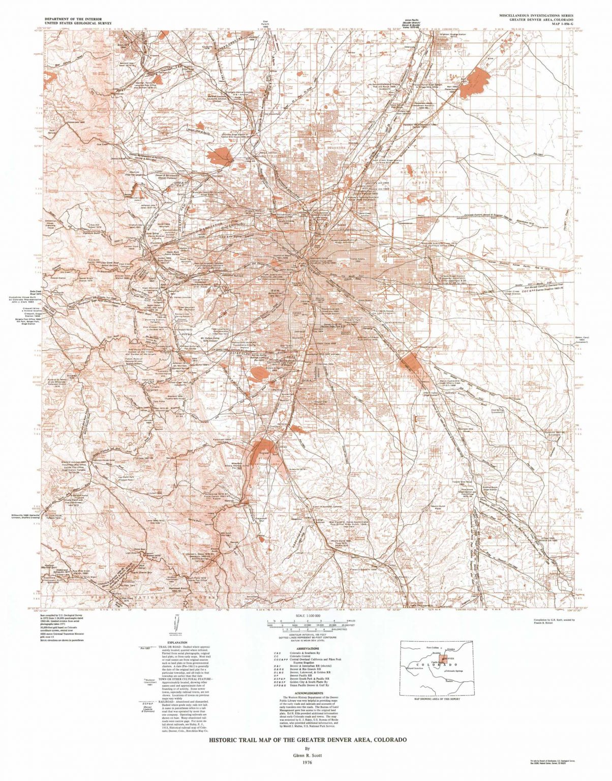 Scott's 1976 Historical Trail Map of Denver, Colorado - Art Source ...