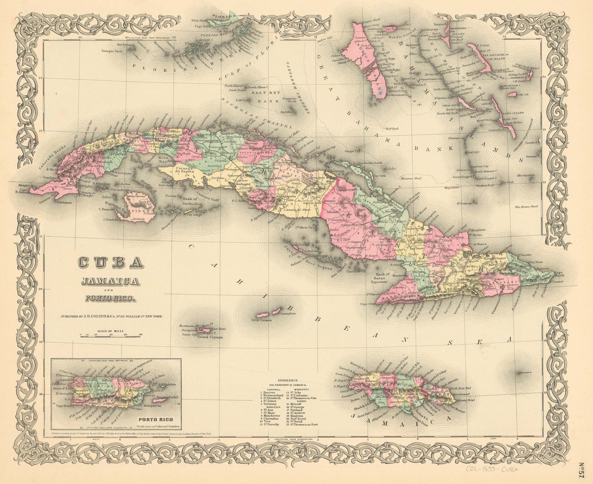 J.H. Colton's 1855 Map of Cuba - Art Source International