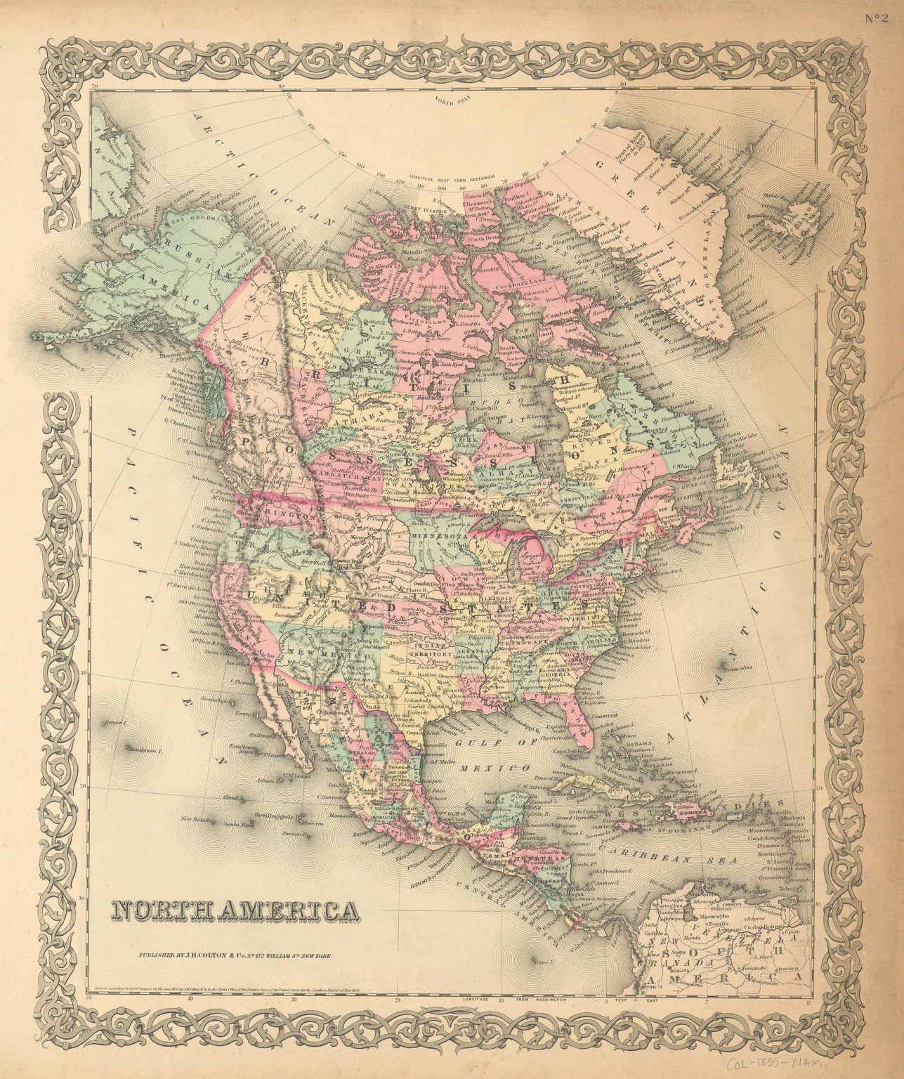 J.H. Colton's 1855 Map of North America - Art Source International
