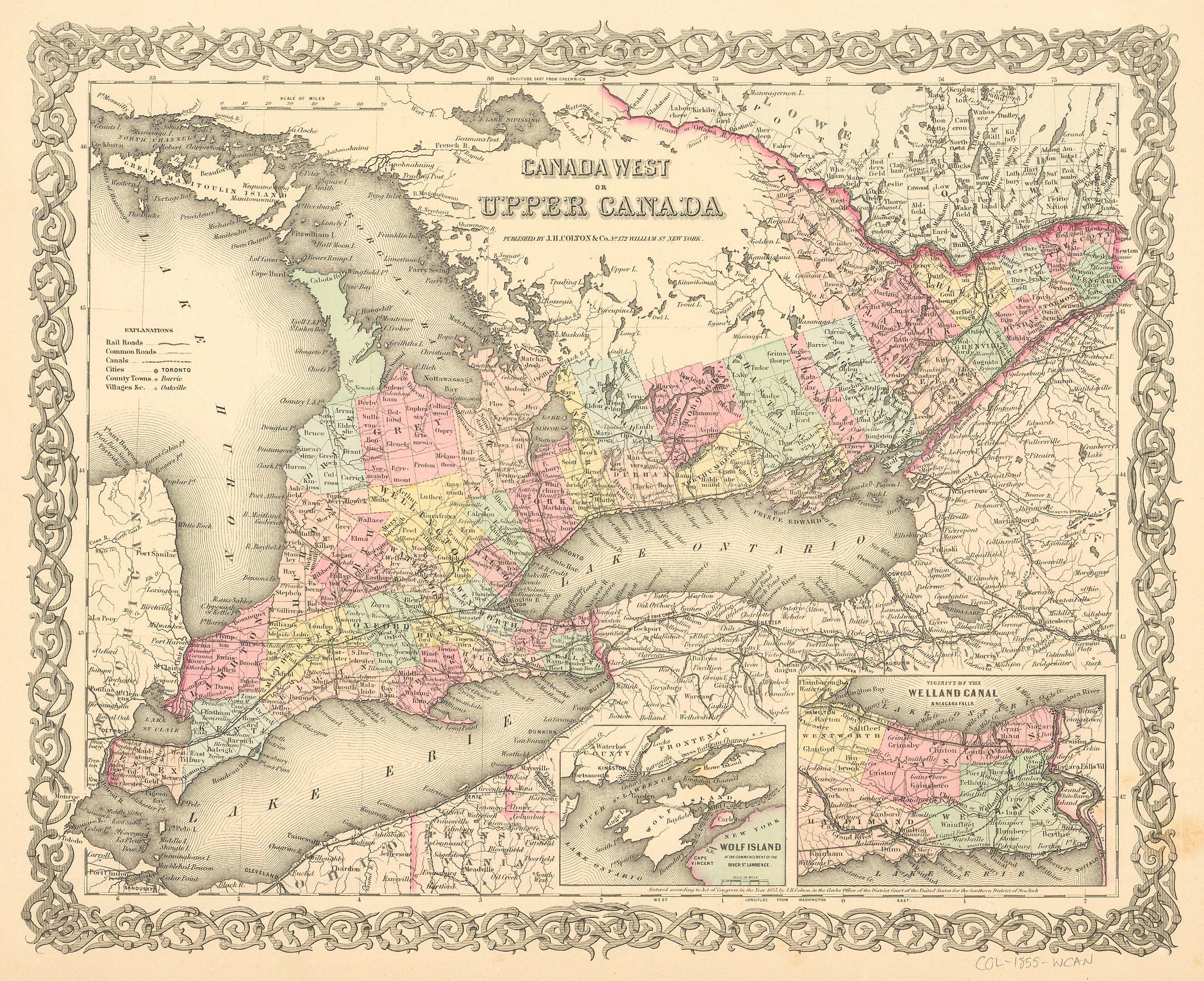 J.H. Colton's 1855 Map of Canada West or Upper Canada - Art Source ...