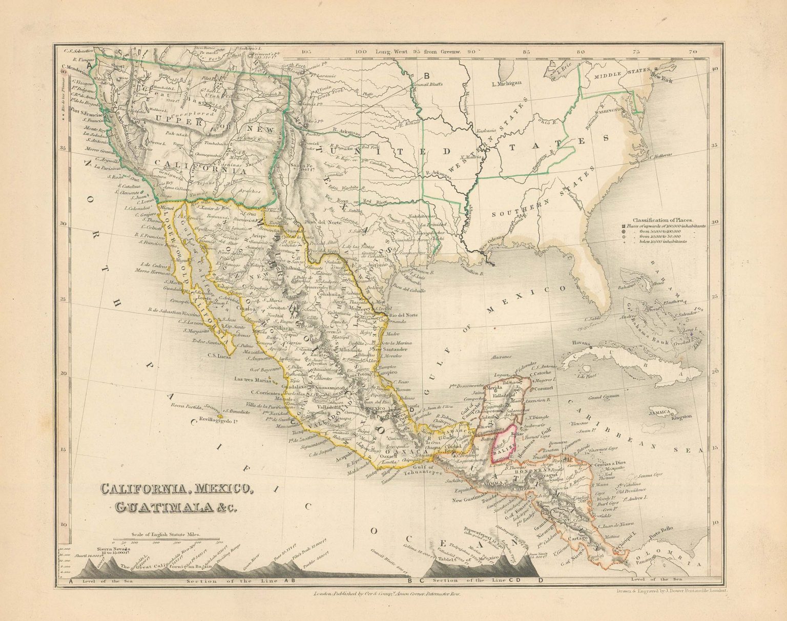 Milner's 1850 Map of California, Mexico, and Guatemala - Art Source ...