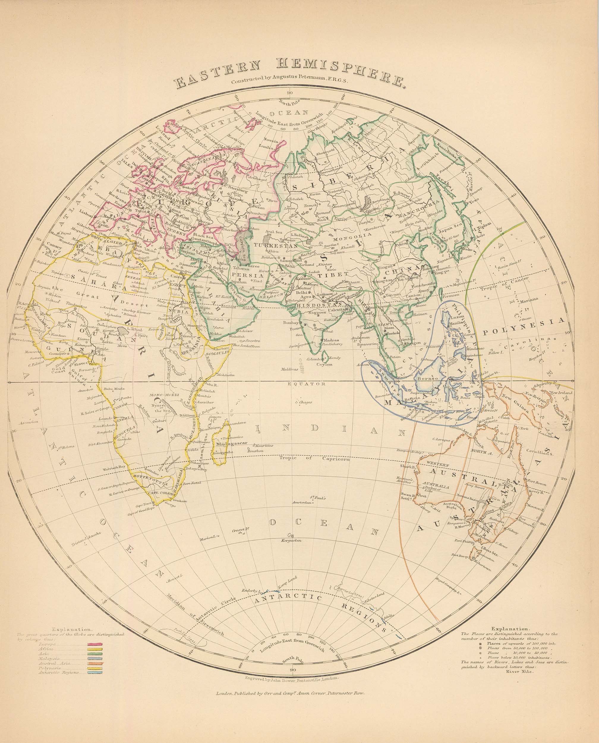 Milner's 1850 Map of the Eastern Hemisphere - Art Source International