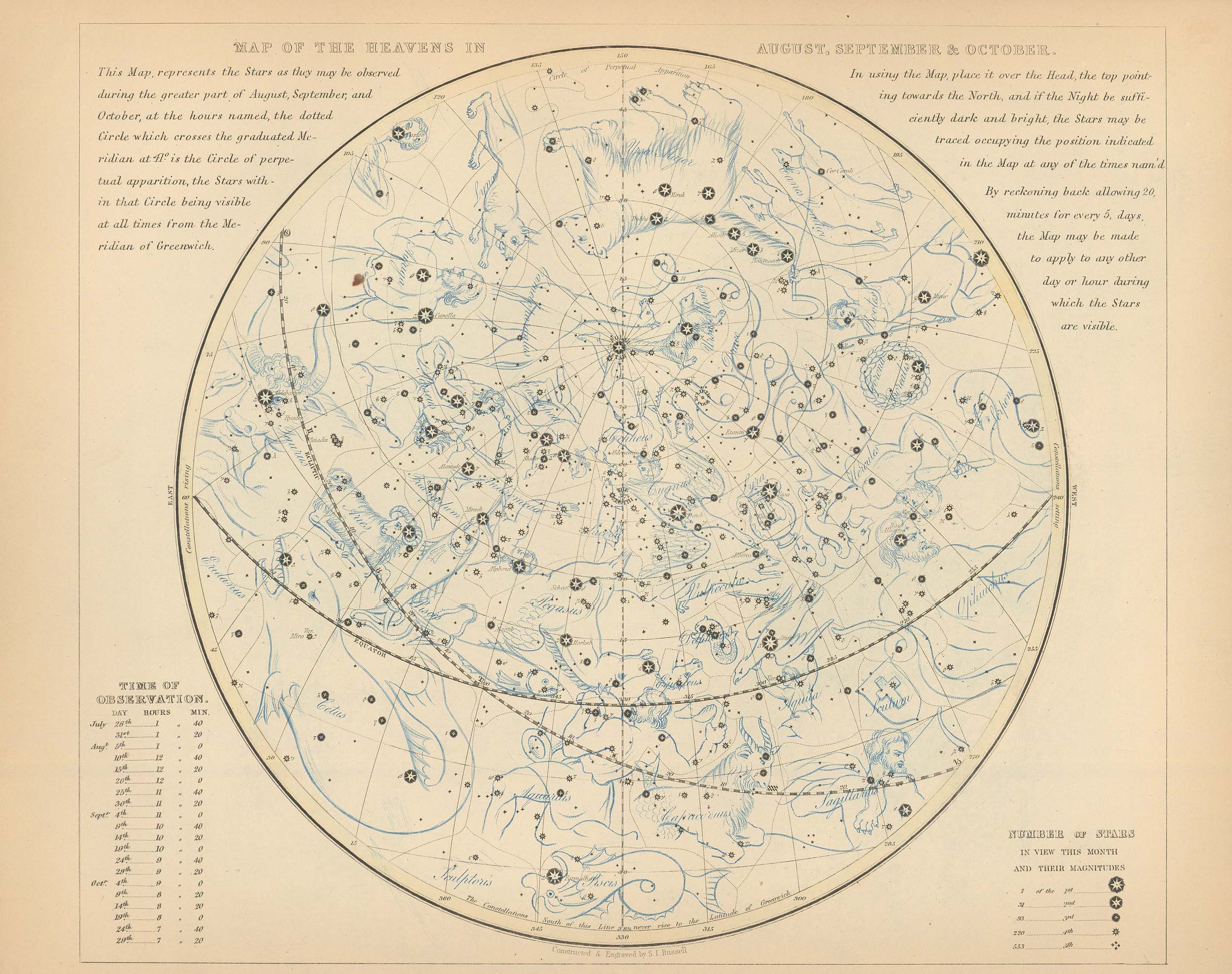 Milner's 1850 Map of the Heavens in August, September, and October ...