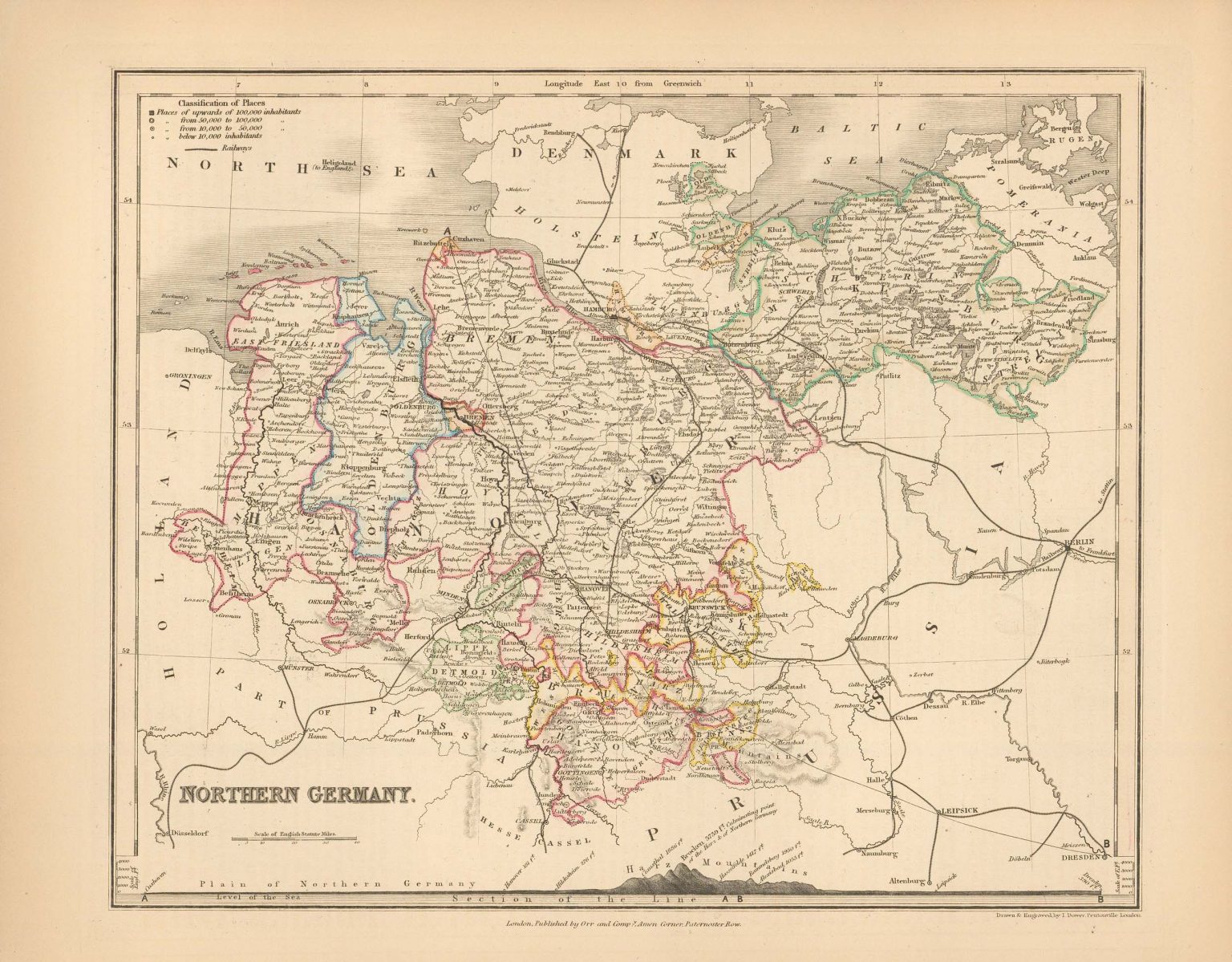 Milner's 1850 Map of Northern Germany - Art Source International