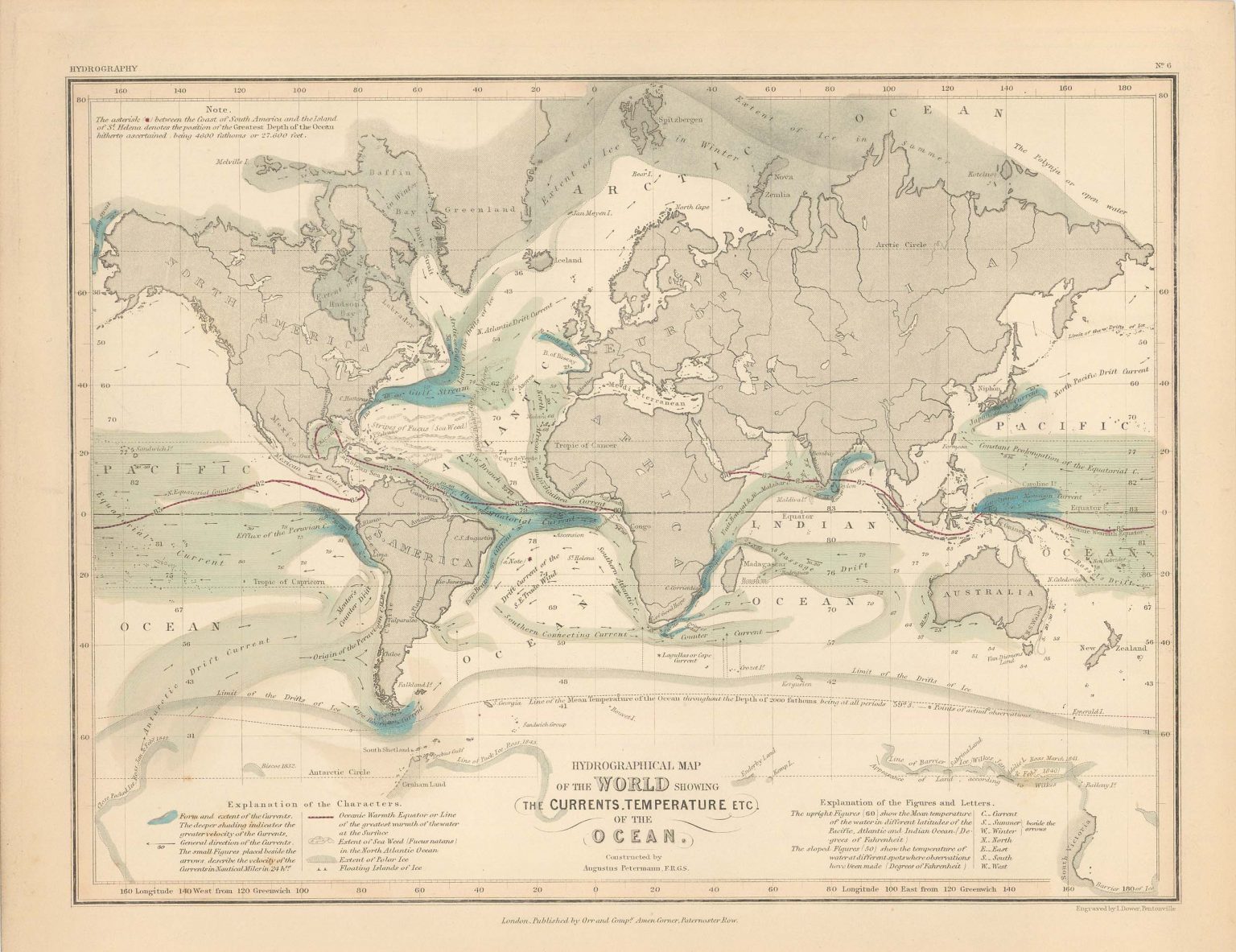 Milner's 1850 Hydrographical Map of the World (Showing the Currents ...