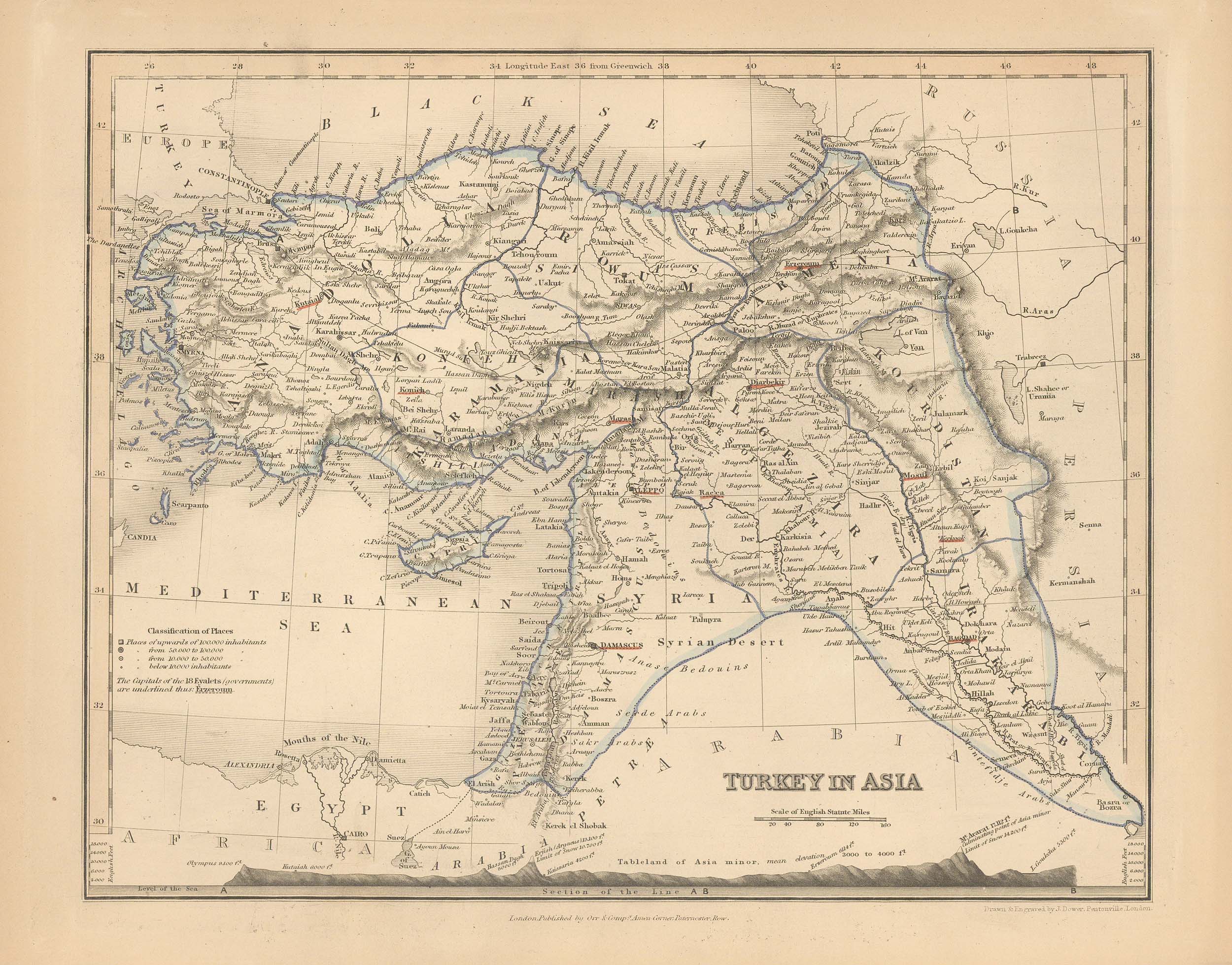 Milner's 1850 Map of Turkey in Asia - Art Source International