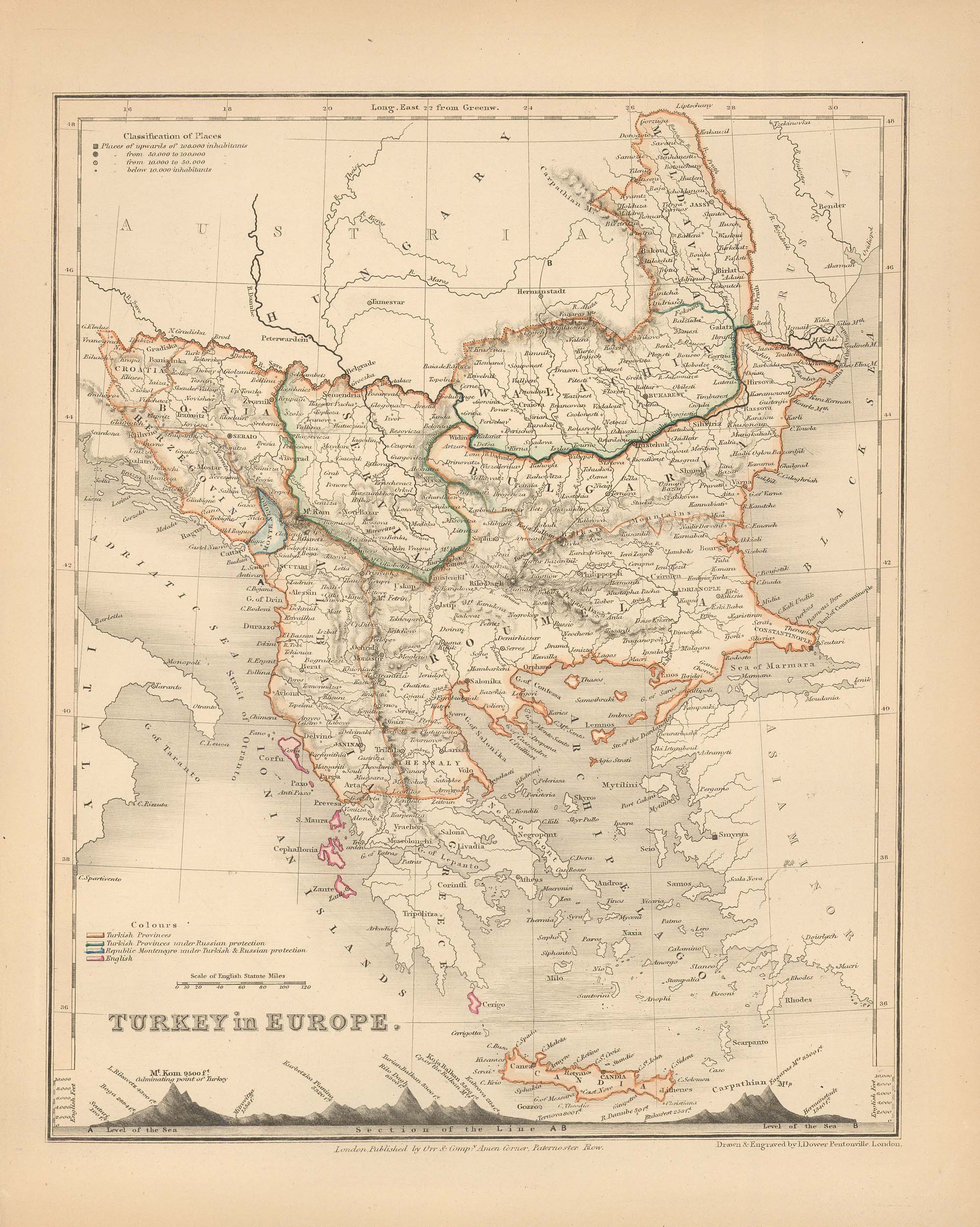 Milner's 1850 Map of Turkey in Europe - Art Source International