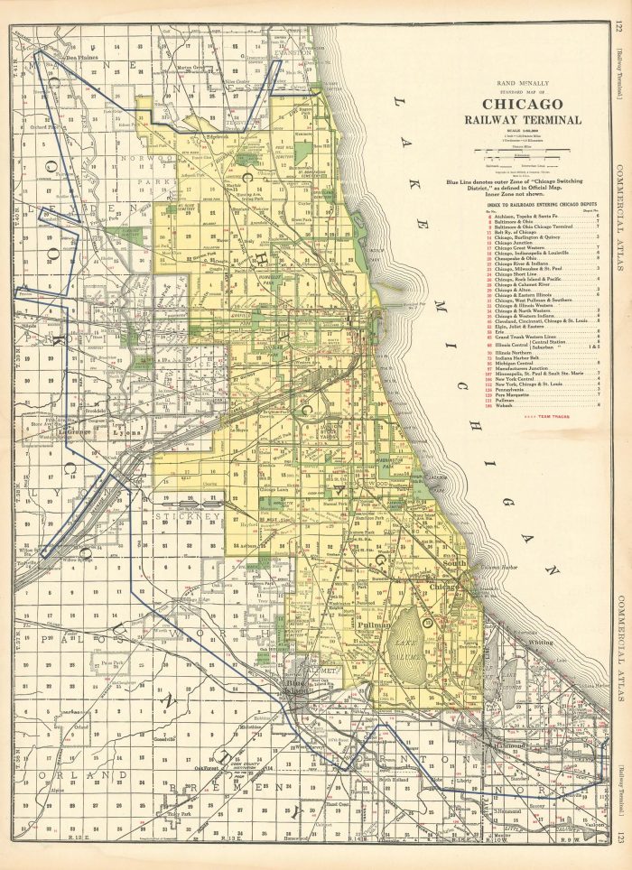 McNally's 1928 Map of Chicago's Railway Terminal - Art Source International