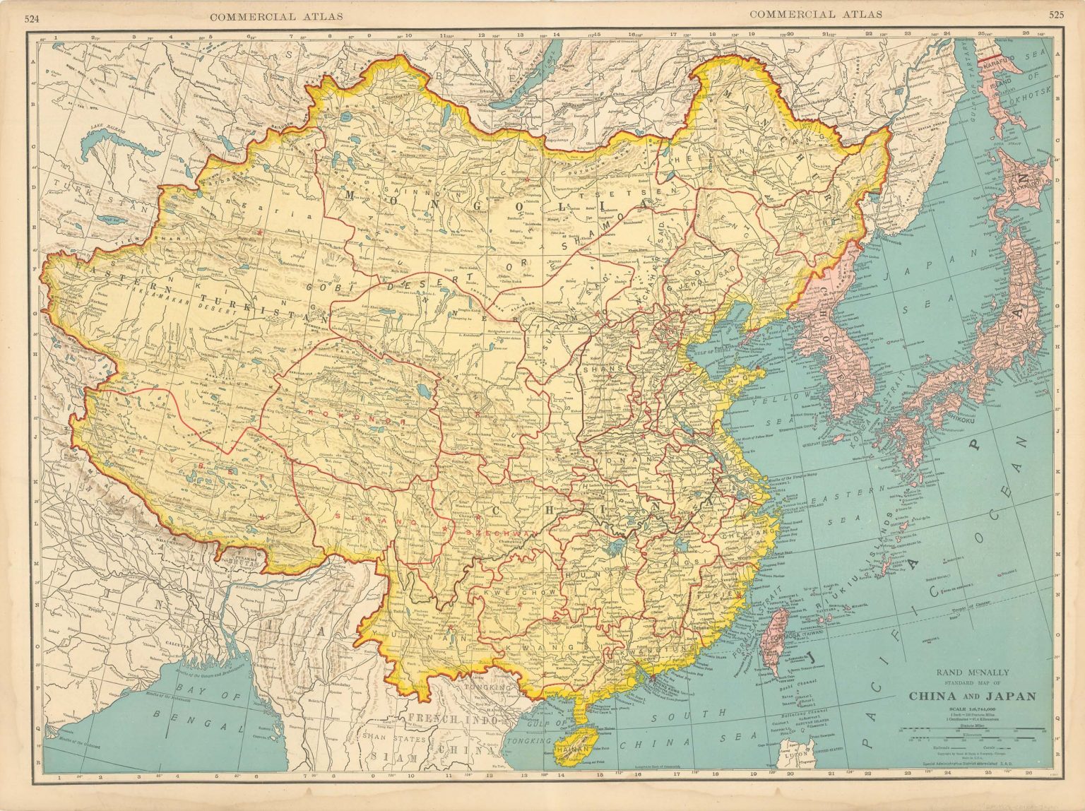 McNally's 1928 Map of China and Japan - Art Source International