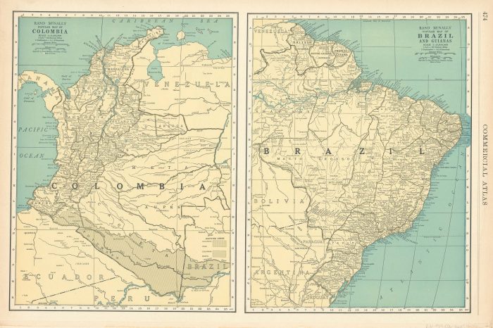 McNally's 1928 Map of Colombia and Brazil - Art Source International