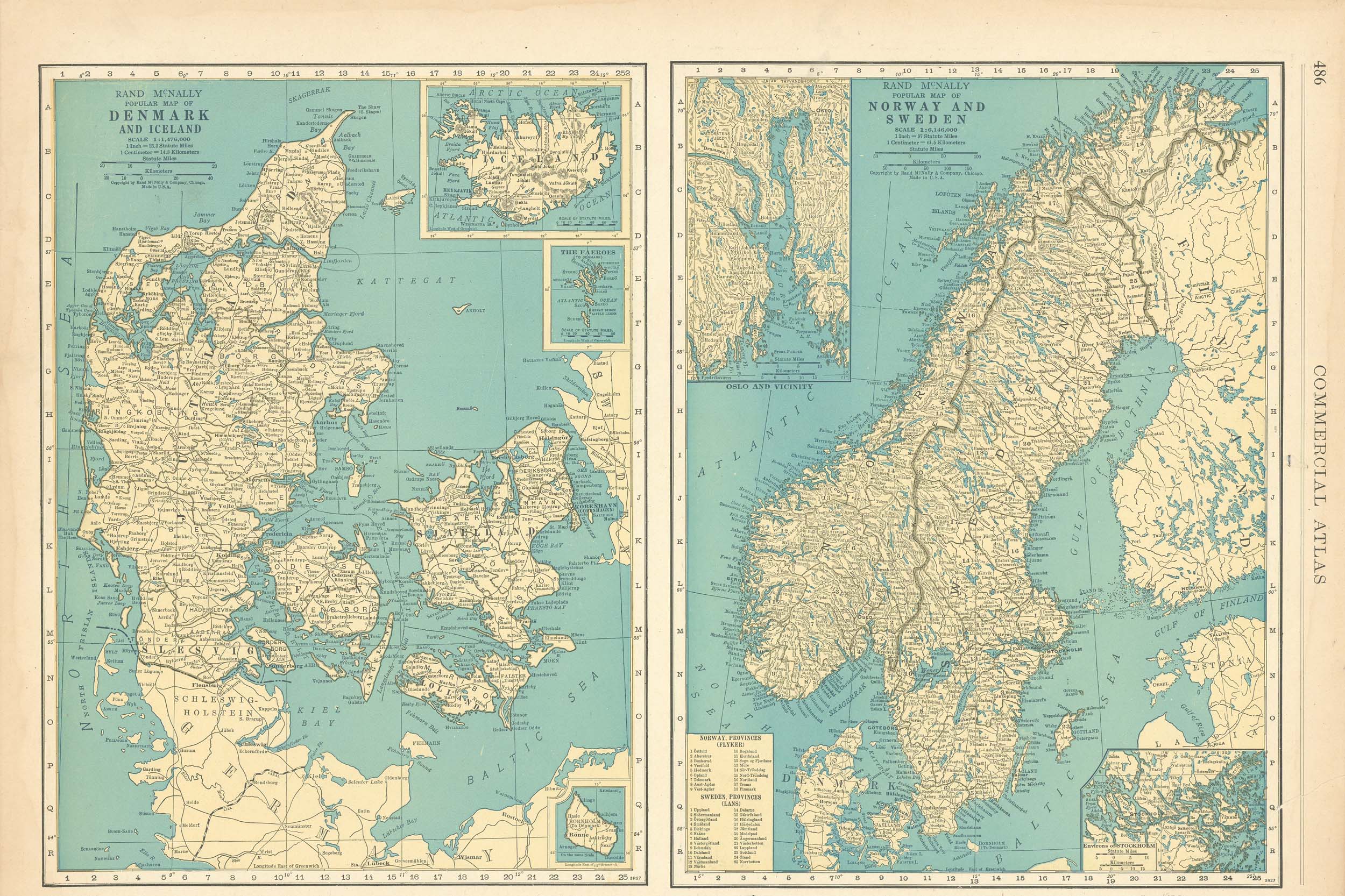 McNally's 1928 Map of Denmark, Iceland, Norway, & Sweden - Art Source ...