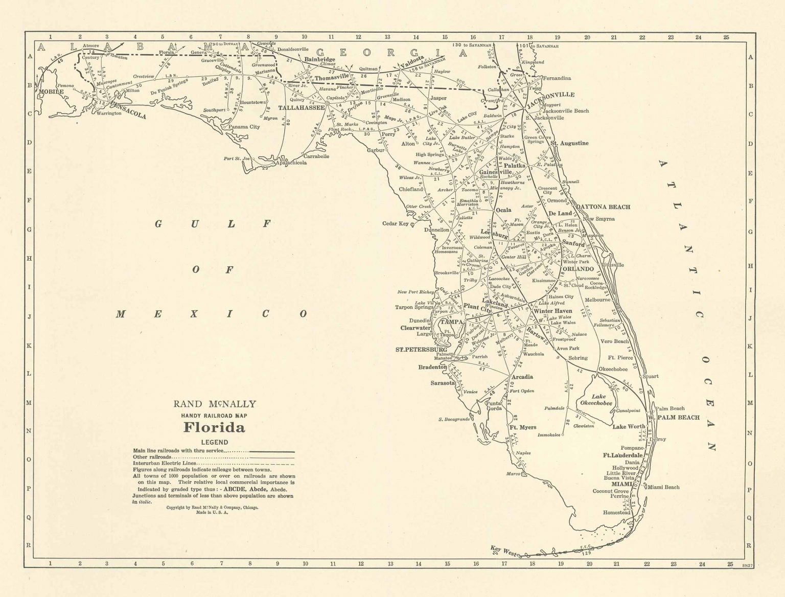 McNally's 1928 Railroad Map of Florida - Art Source International