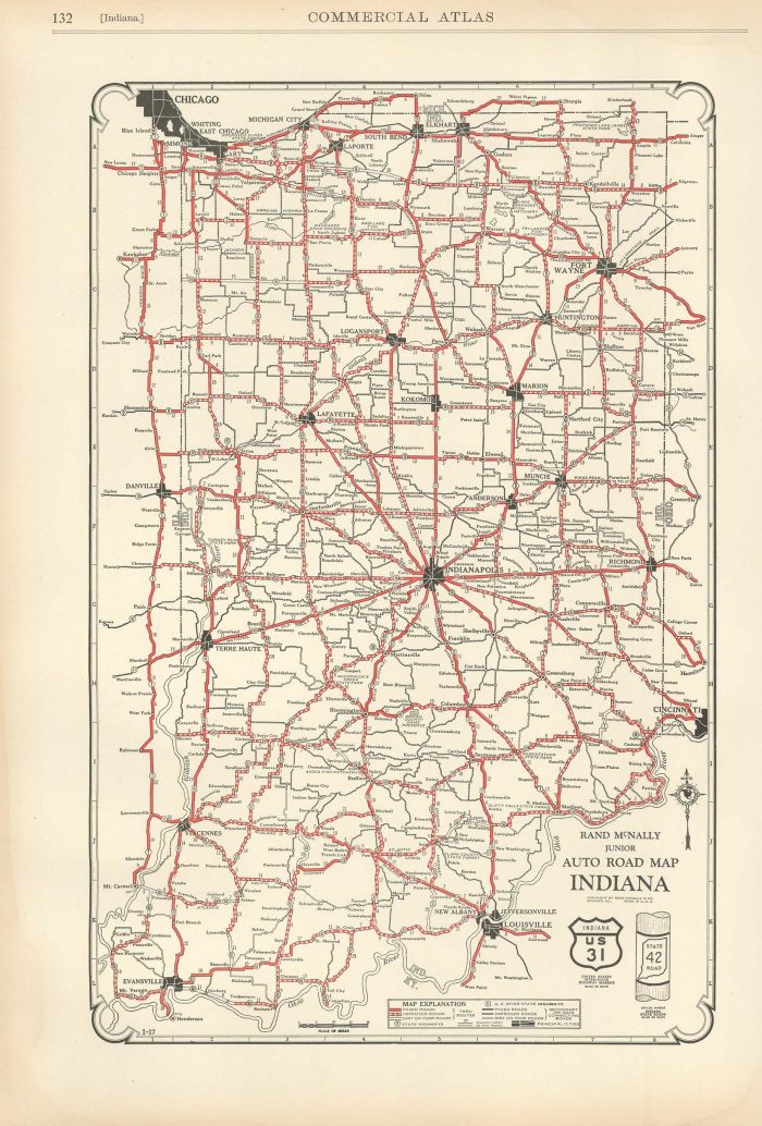 McNally's 1928 Auto Road Map of Indiana - Art Source International